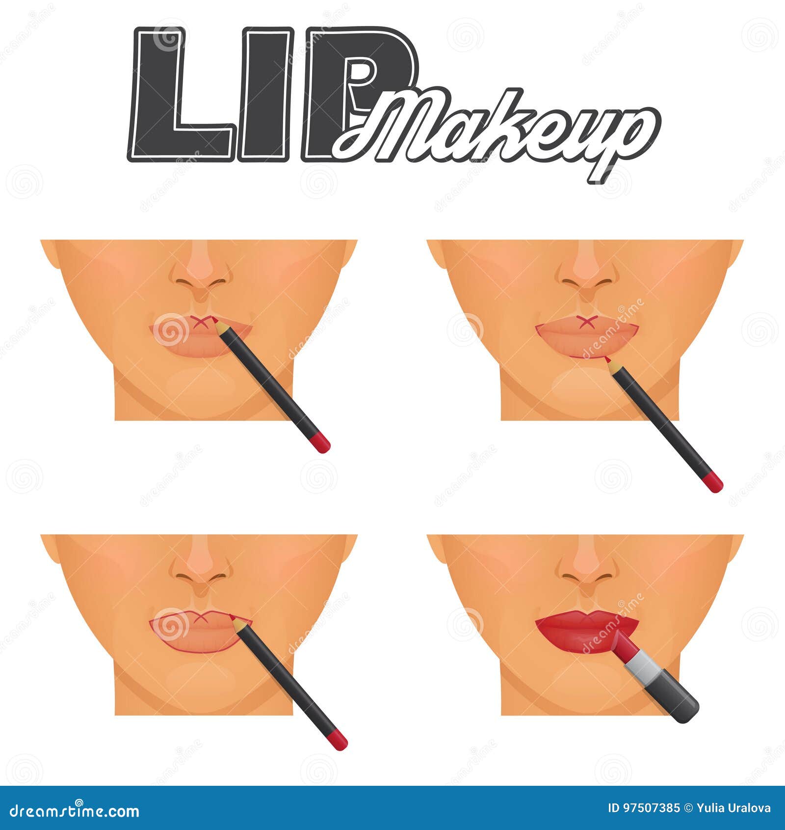 Perfect Lips Make-up Tutorial Stock Vector - Illustration of cosmetics ...