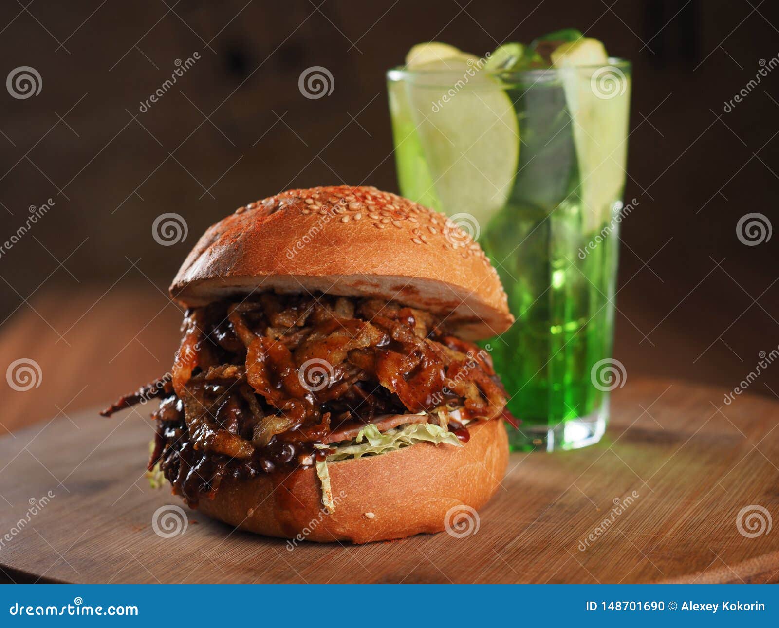 Burger and lemonade stock photo. Image of breast, gourmet - 148701690