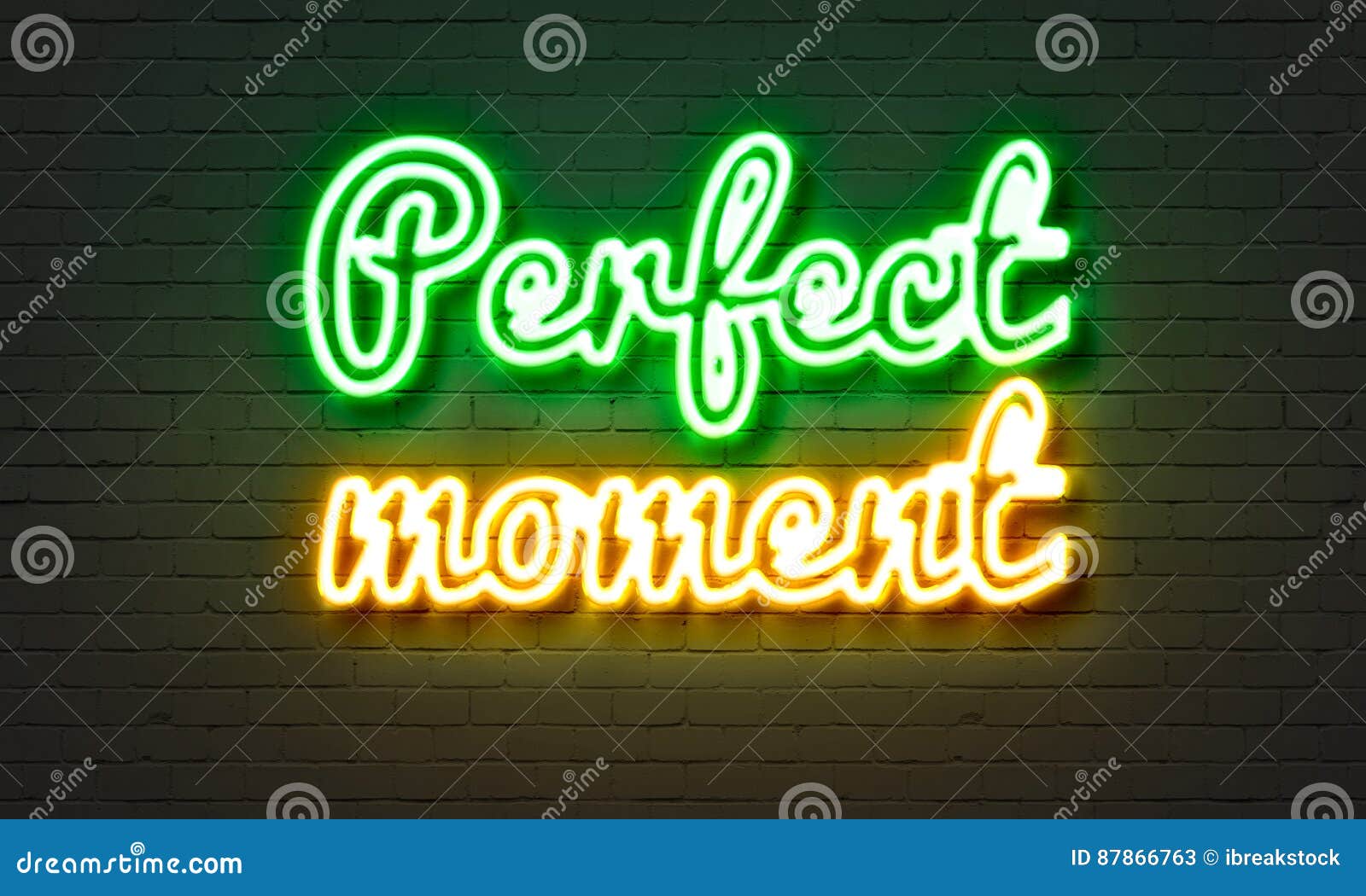 Perfect Moment Neon Sign on Brick Wall Background. Stock Illustration ...
