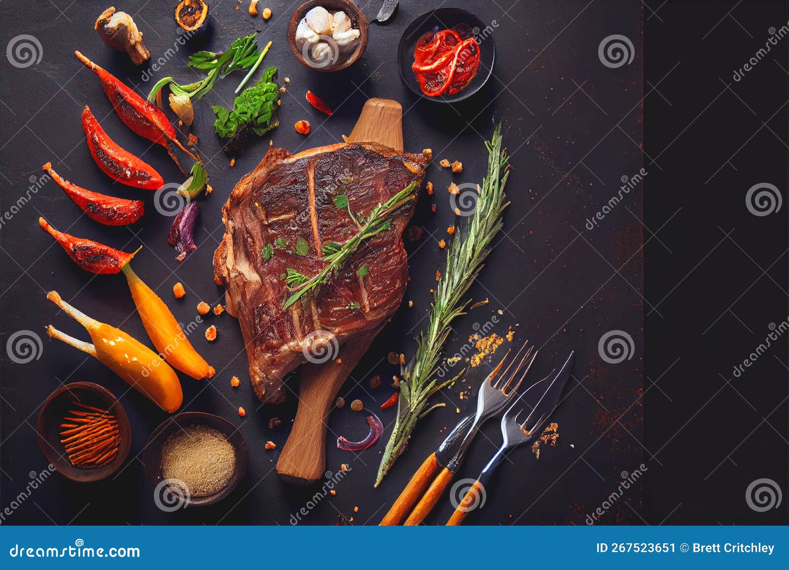 The Perfect Mouthwatering Meat Steak And All The Trimmings Stock Illustration Illustration Of