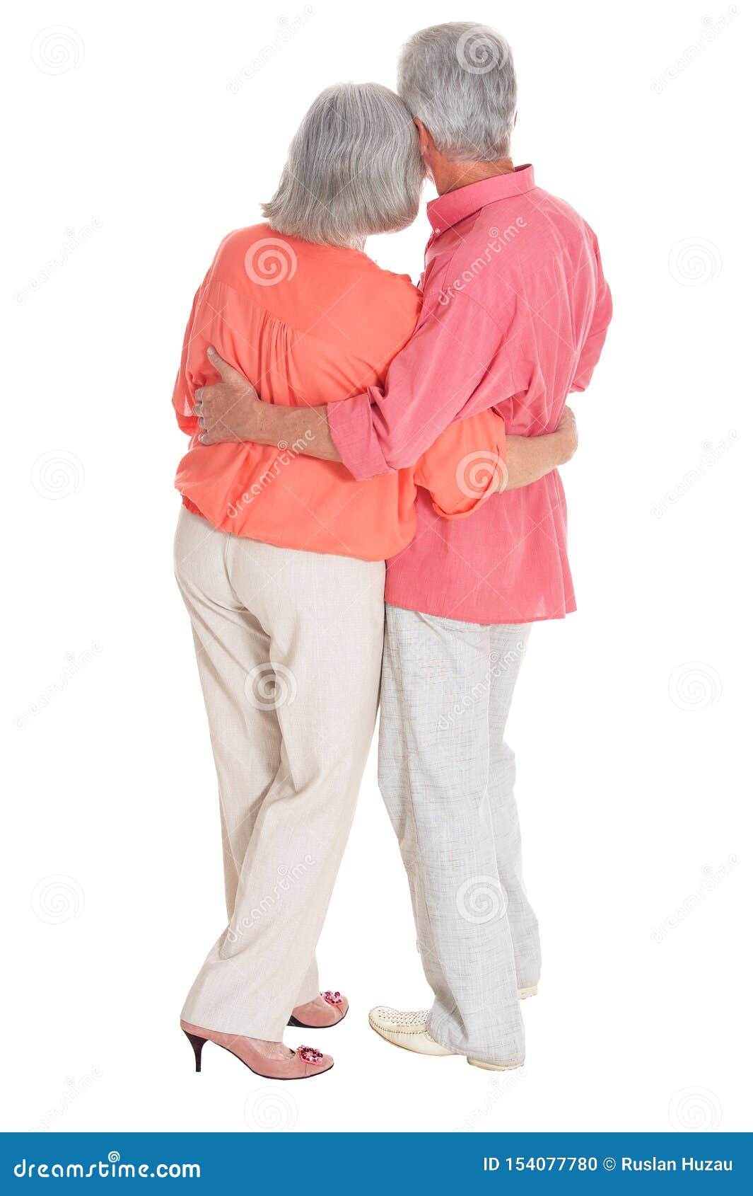 Perfect Old Couple Posing on a White Background, Back View Stock Photo ...