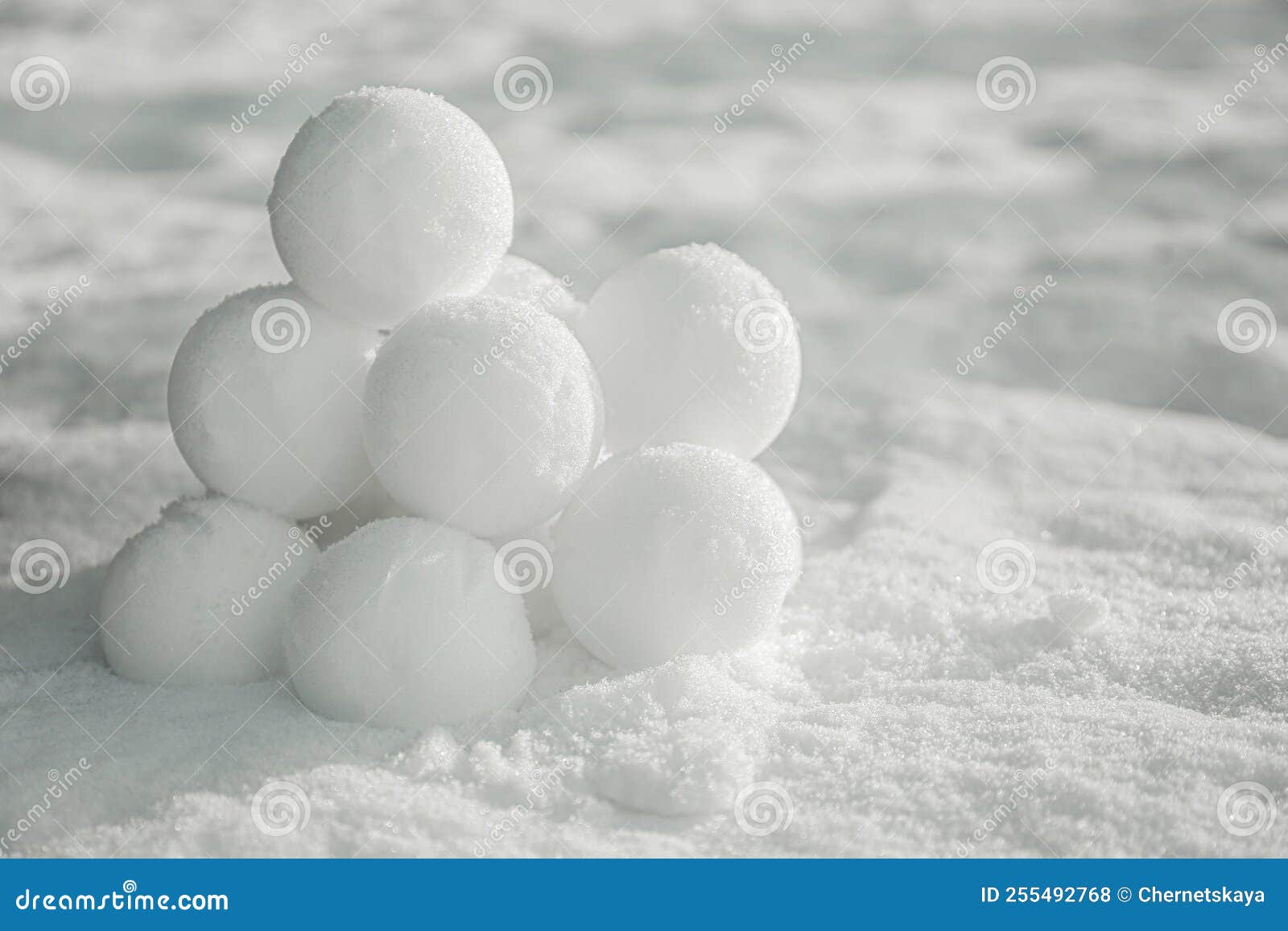 Perfect Round Snowballs on Snow Outdoors, Closeup. Space for Text Stock ...