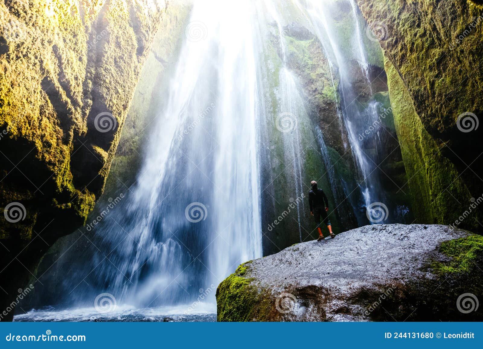 Perfect View Of Famous Powerful Gljufrabui Waterfall In Sunlight ...