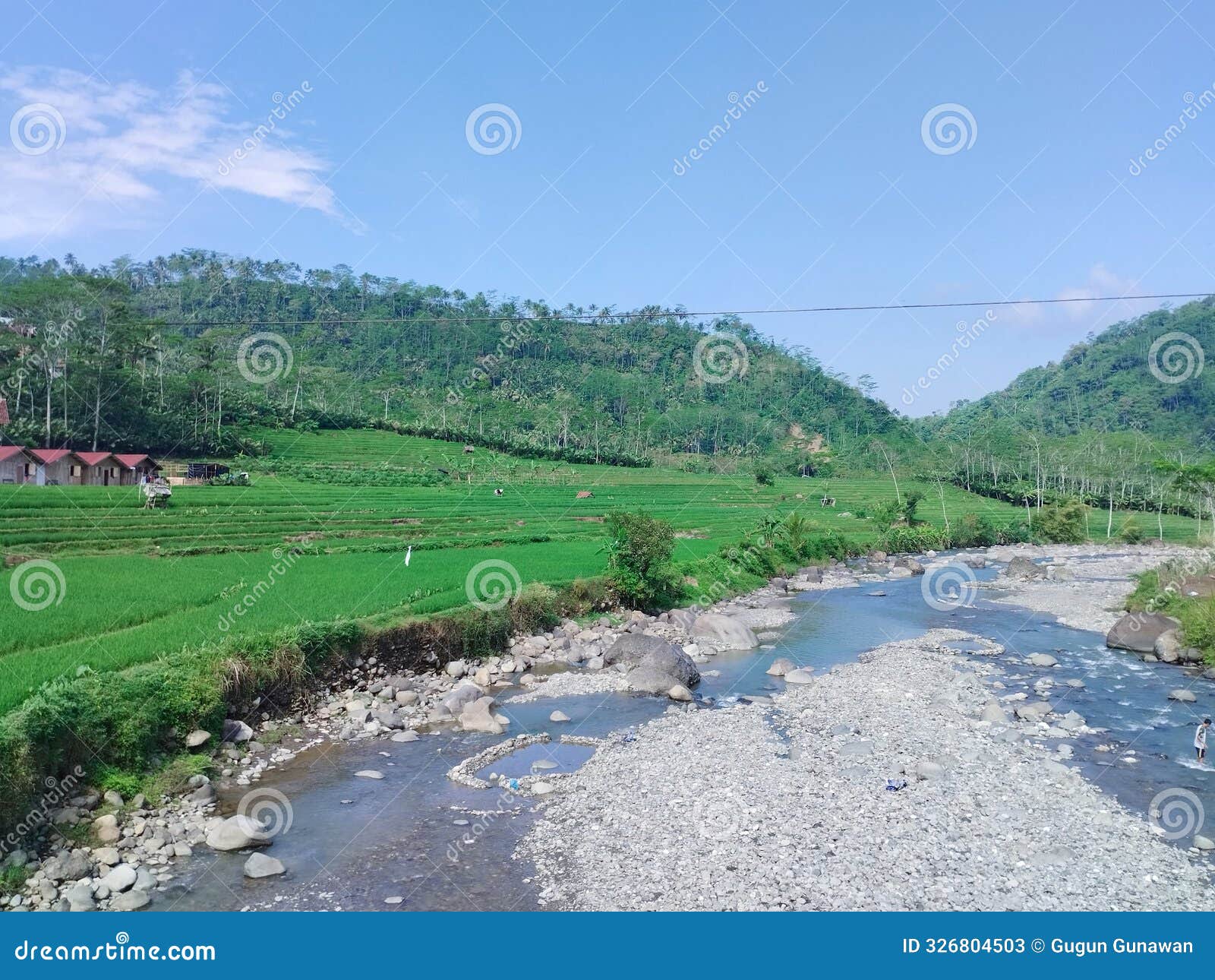 Perfect View. Rivers, Rice Fields, Hills and Sky Stock Image - Image of ...