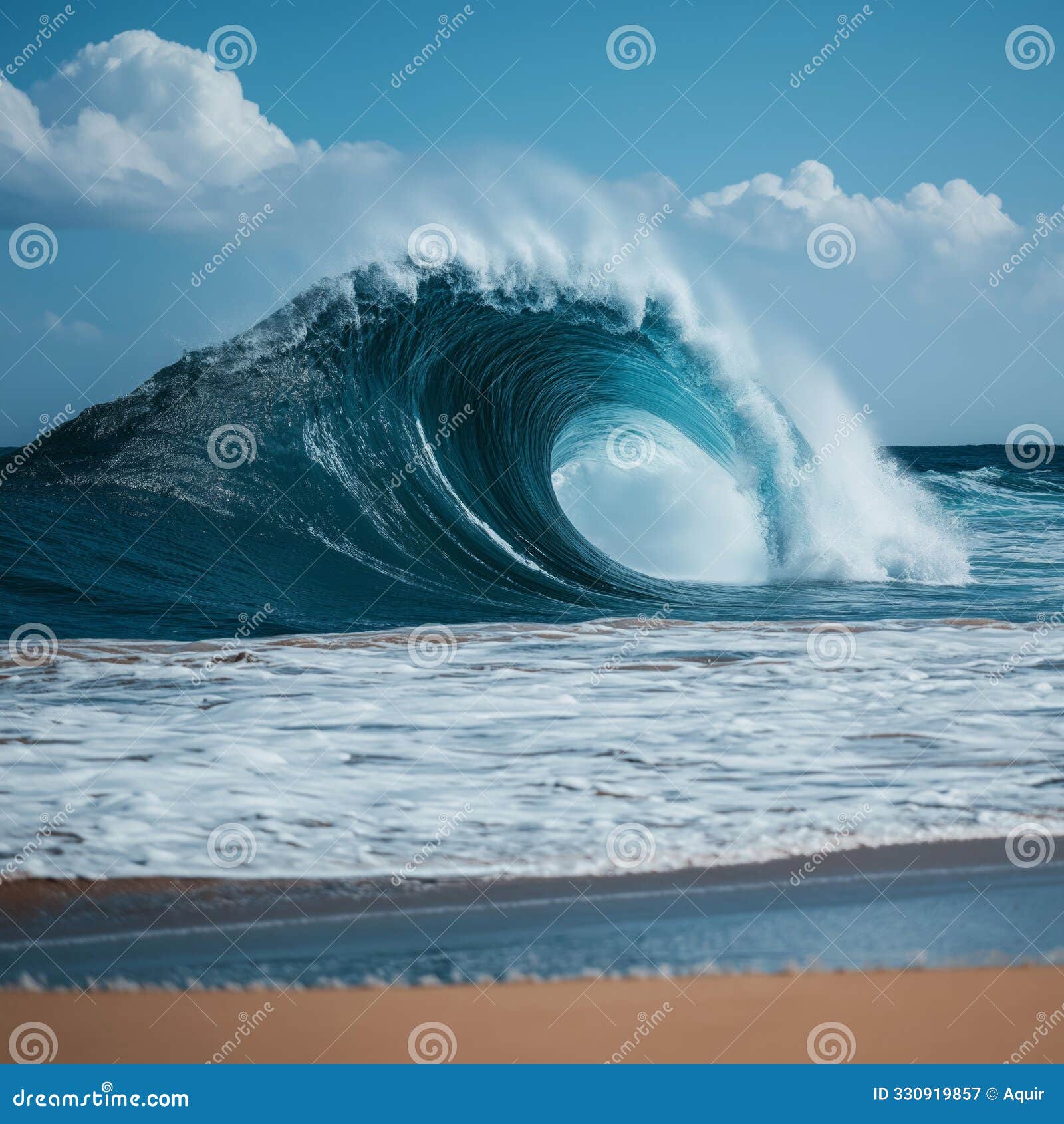 Perfect Wave. Beautiful Blue Ocean Wave on a Beach Stock Illustration ...