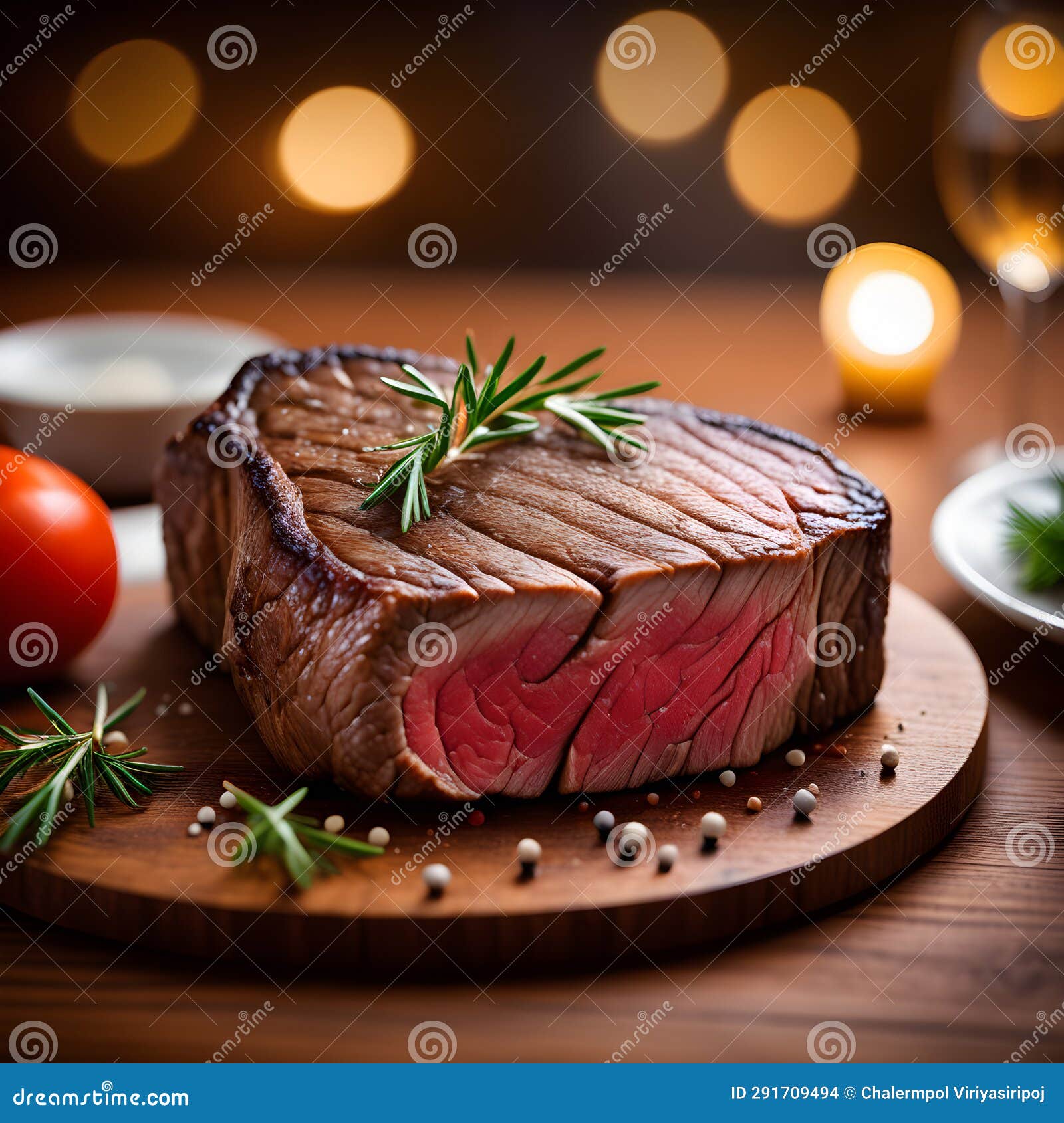 A Perfectly Cooked Steak on Wooden Table Stock Illustration ...
