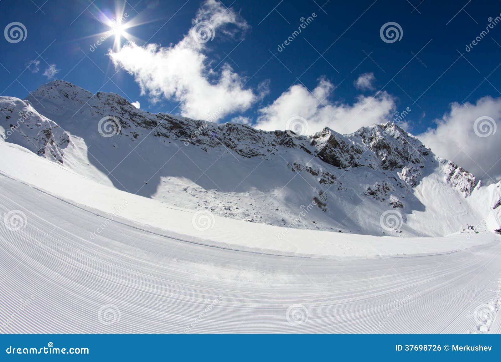 Perfectly Groomed Empty Ski Piste Stock Photo - Image of slope ...