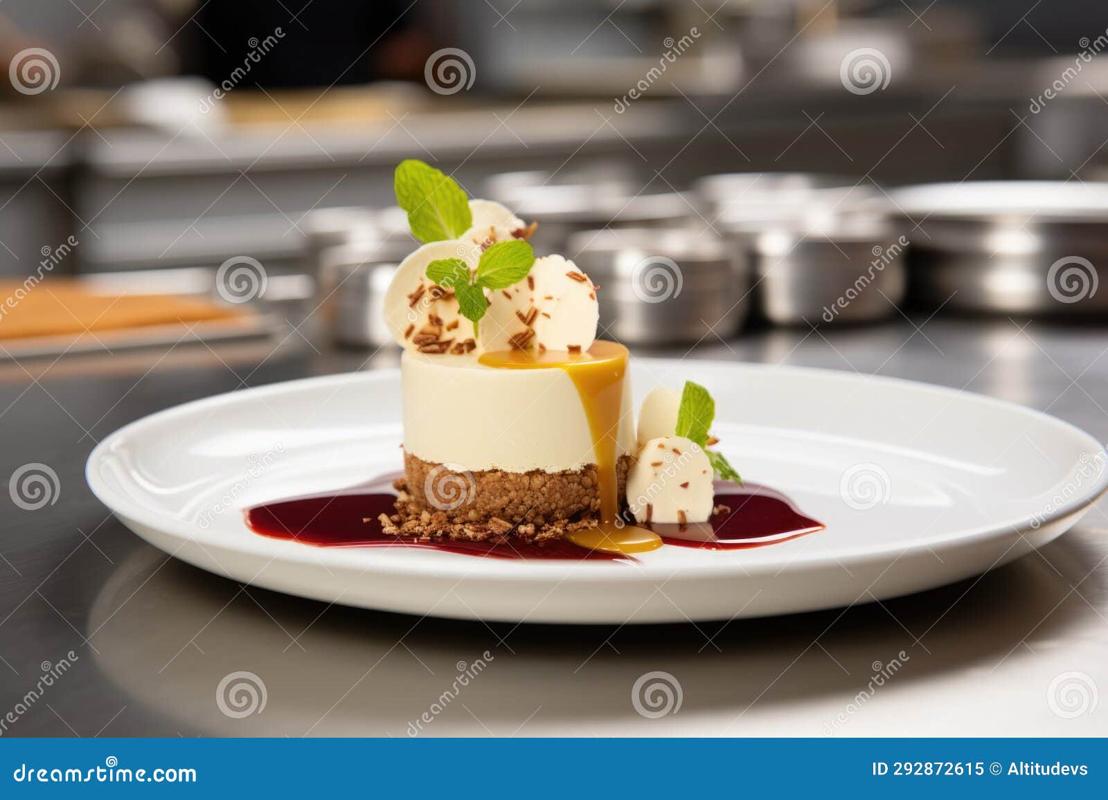 Perfectly Plated Dessert Dish on a Restaurant-grade Kitchen Counter ...