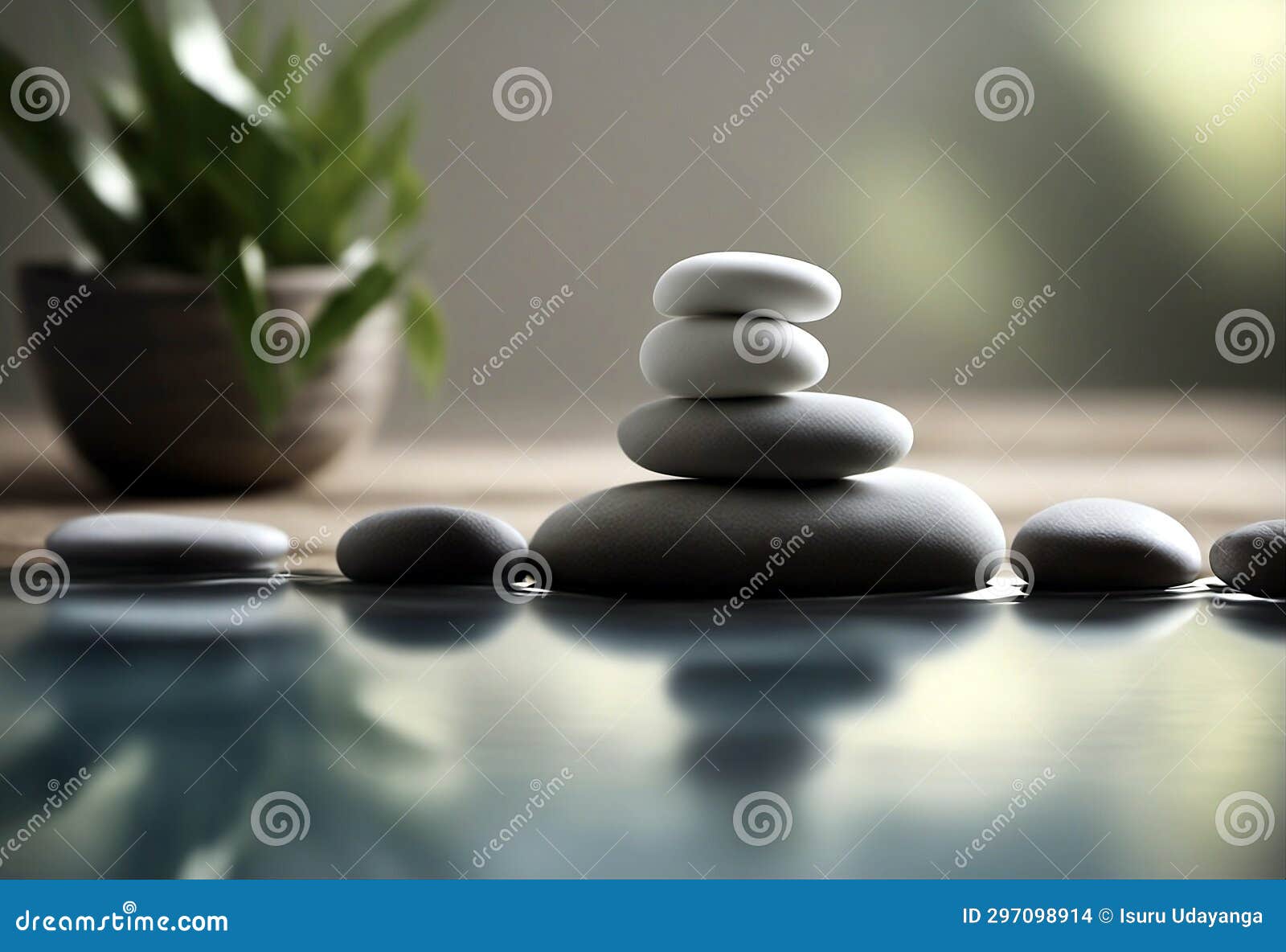 Perfectly Stacked White Spa Stones Set with Water Reflections Stock ...