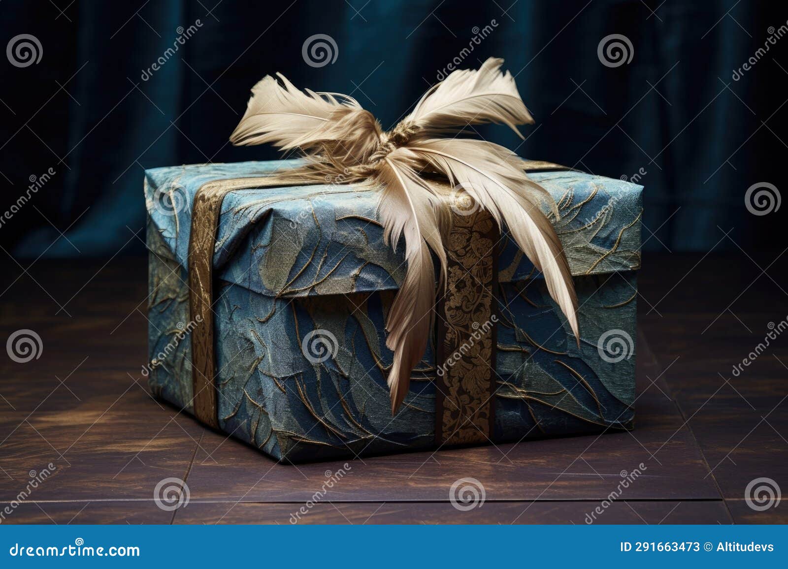 Perfectly Wrapped Gift Box with a Feather Accent Stock Image - Image of ...