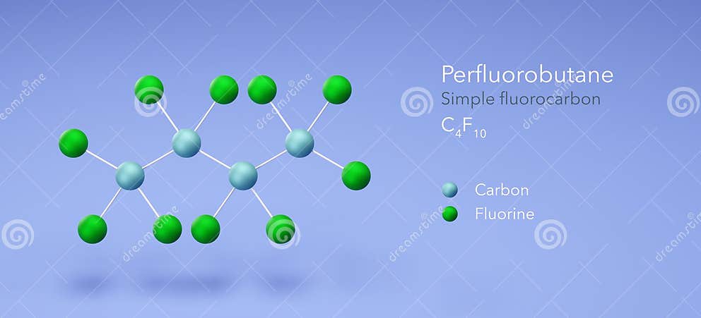 Perfluorobutane Molecule, Molecular Structures, Simple Fluorocarbon, 3d ...