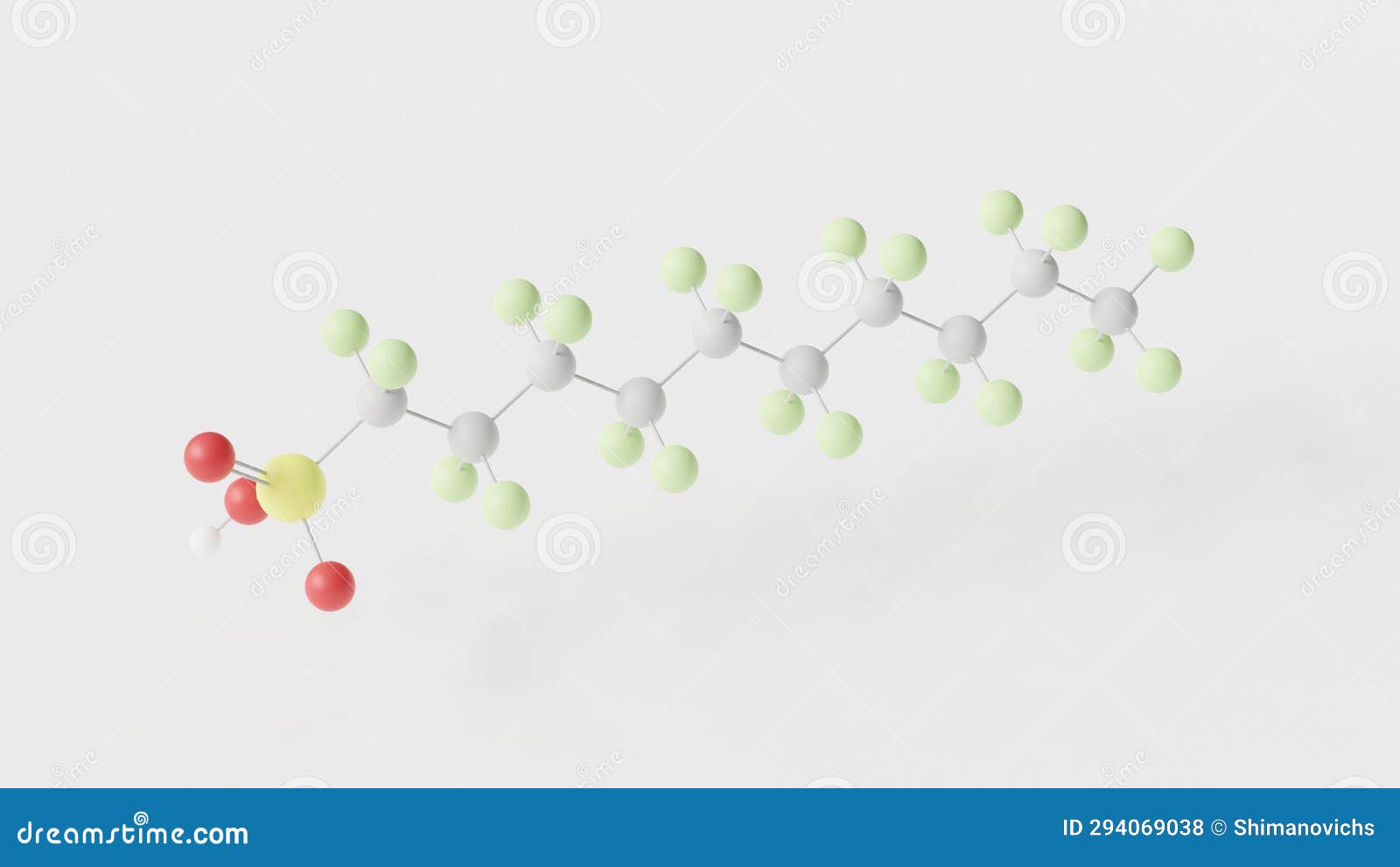 Perfluorodecanesulfonic Acid Molecule 3d, Molecular Structure, Ball and ...