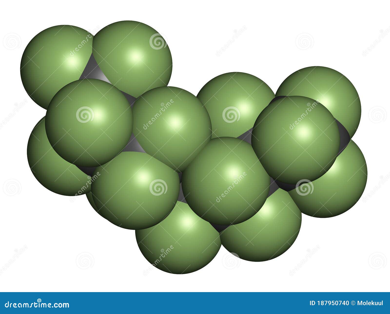 Perfluorooctane Molecule. 3D Rendering. Atoms are Represented As ...