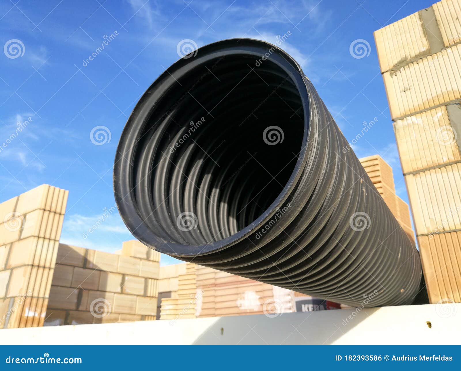 Black Corrugated Pipe for Water Canalization Stock Photo - Image of ...