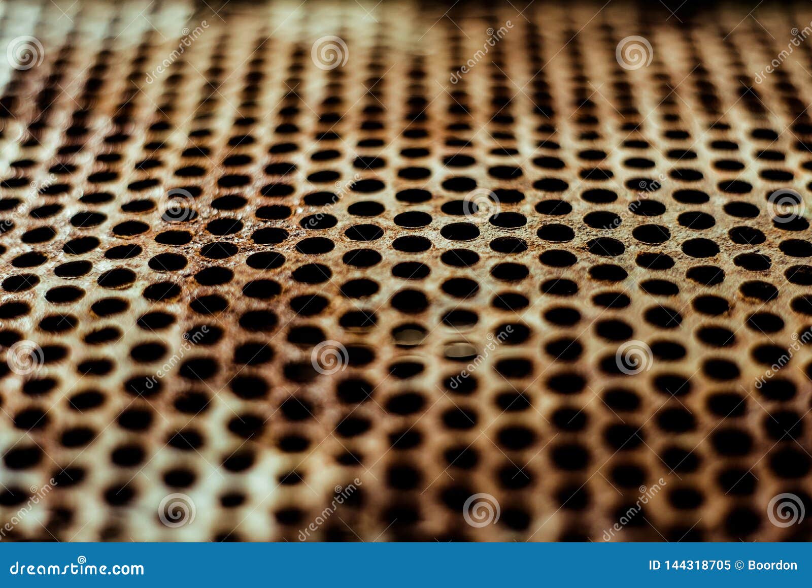 Perforated Rusty Iron Sheet. Surface of Industrial Mesh with Depth of ...