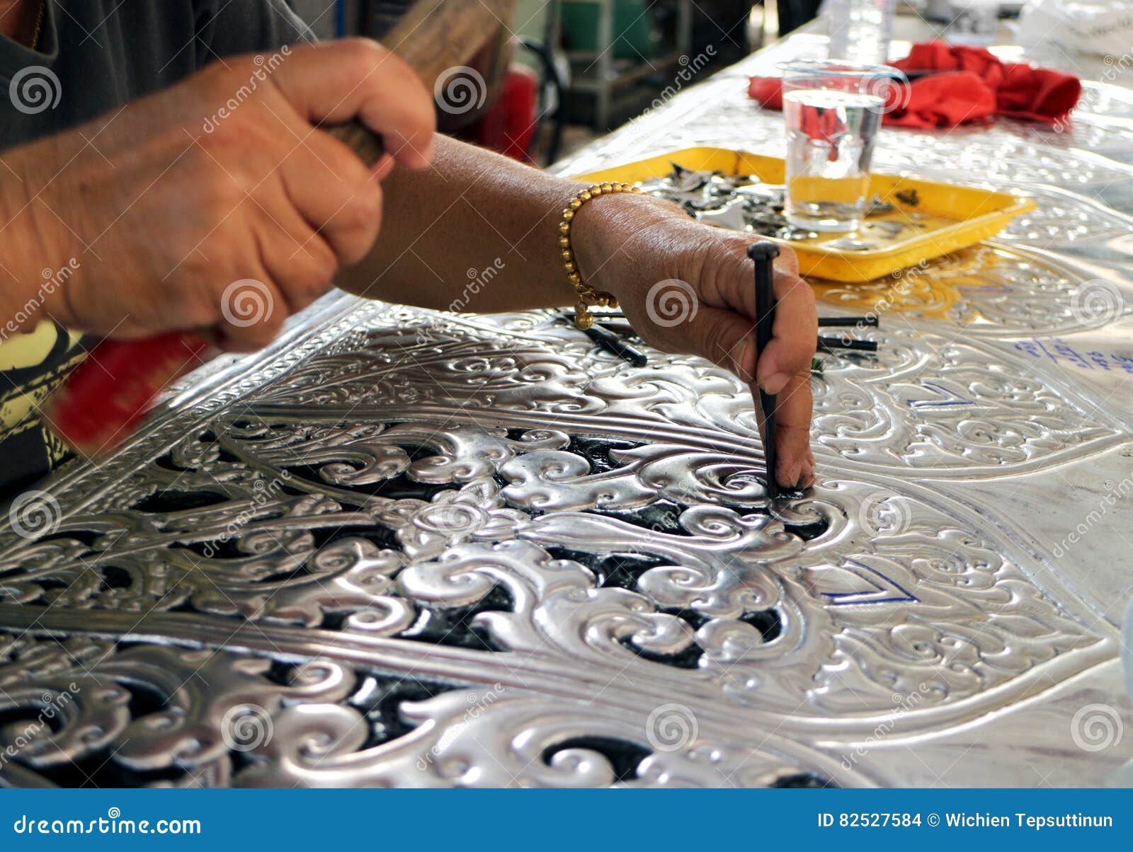 Perforated Silver Plate Handcraft Stock Photo - Image of working, plate ...