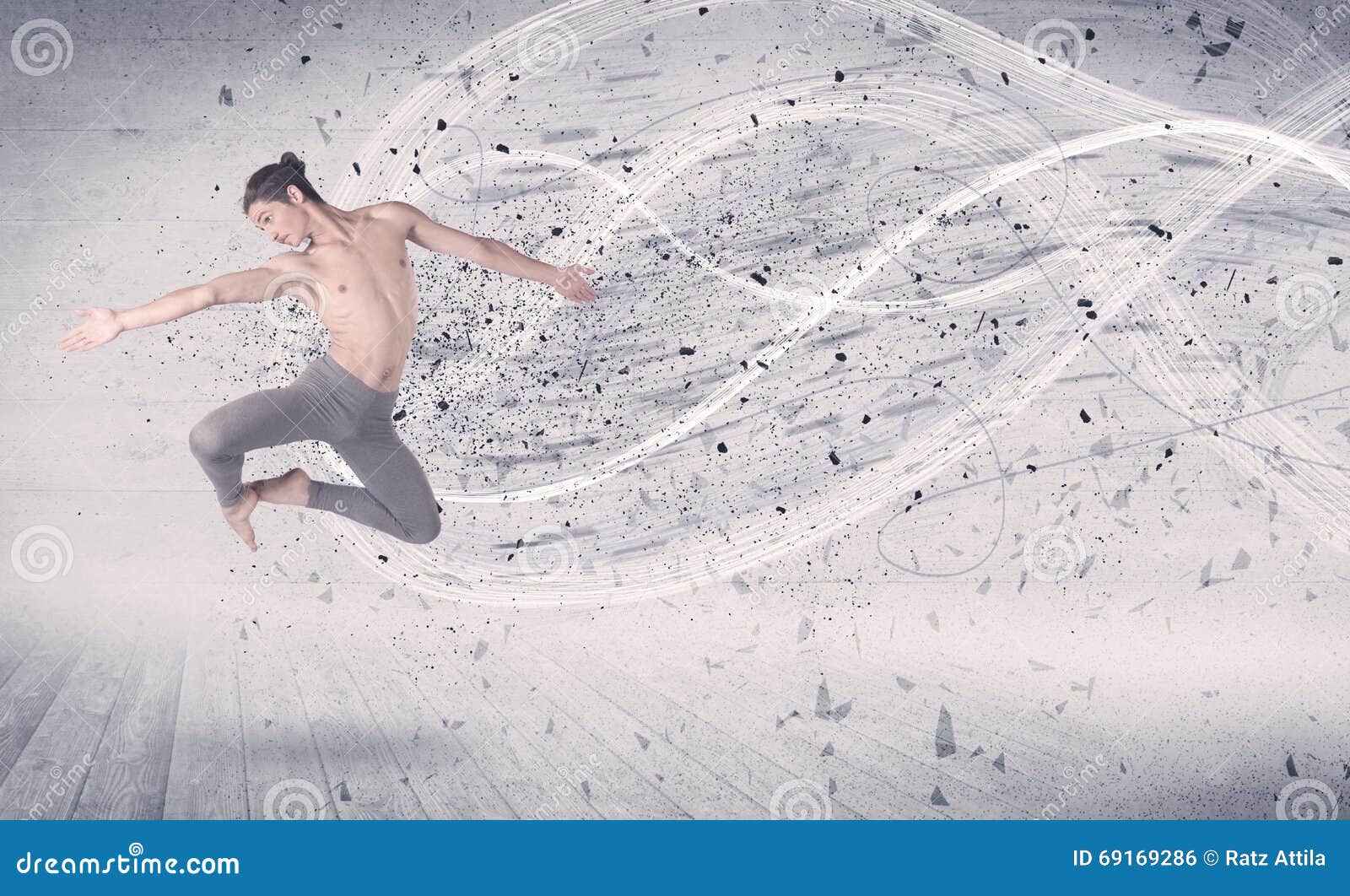 Performance Ballet Dancer Jumping With Energy Explosion Particle ...