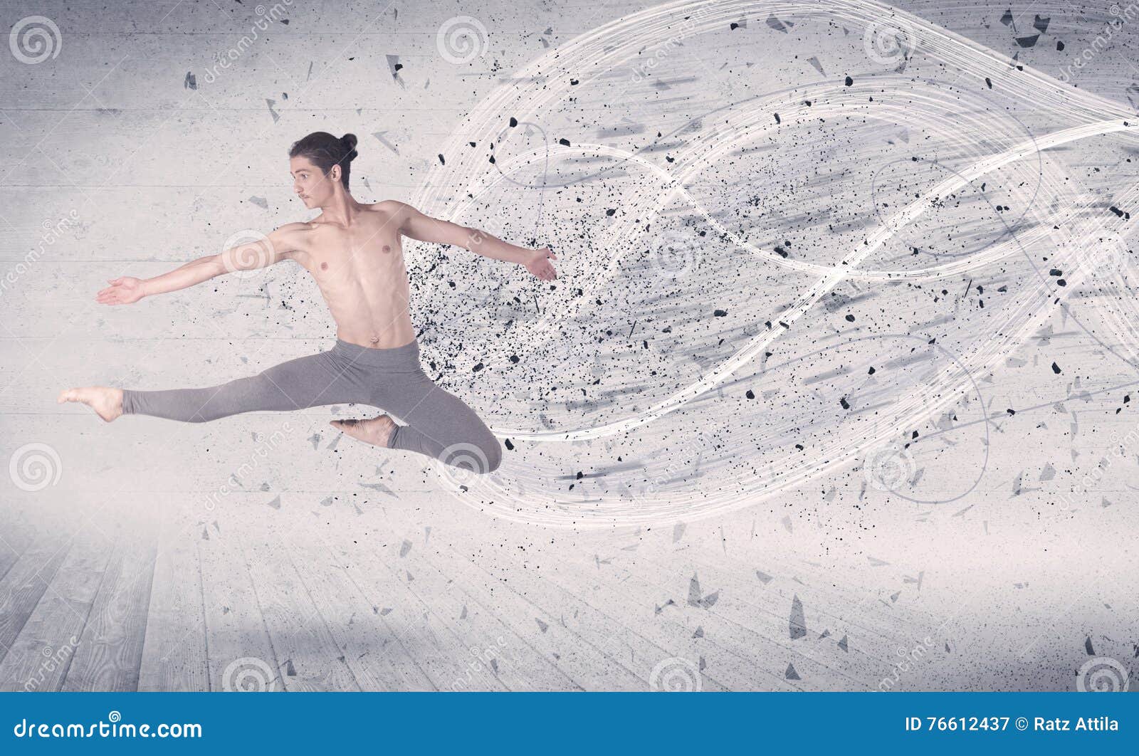 Performance Ballet Dancer Jumping with Energy Explosion Particle Stock ...