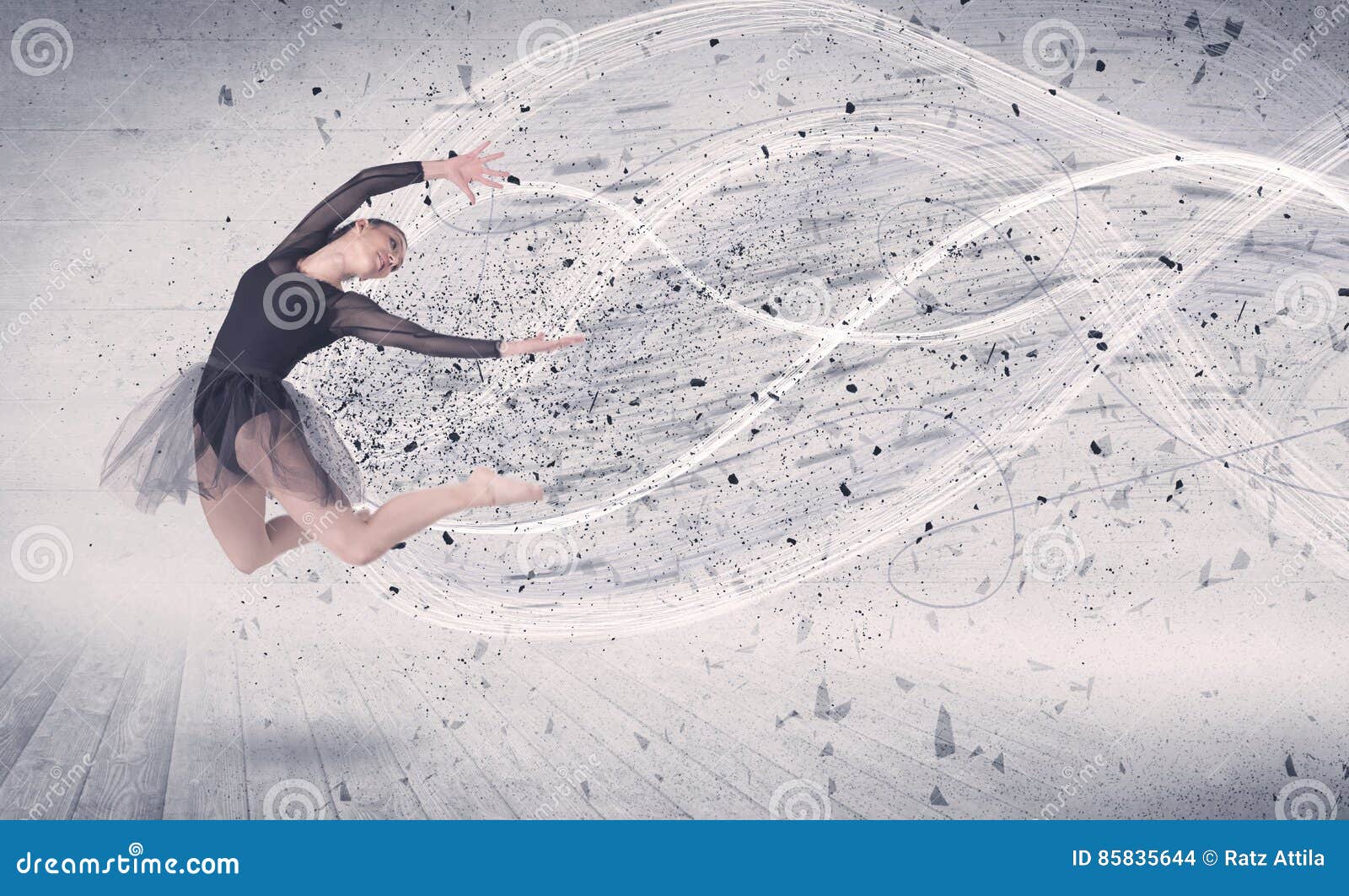 Performance Ballet Dancer Jumping with Energy Explosion Particle Stock ...