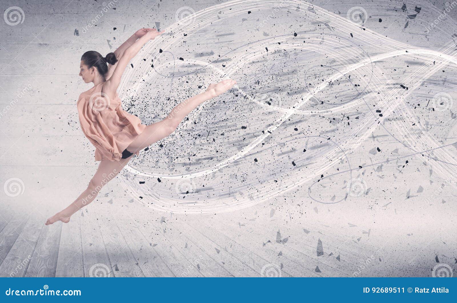 Performance Ballet Dancer Jumping with Energy Explosion Particle Stock ...