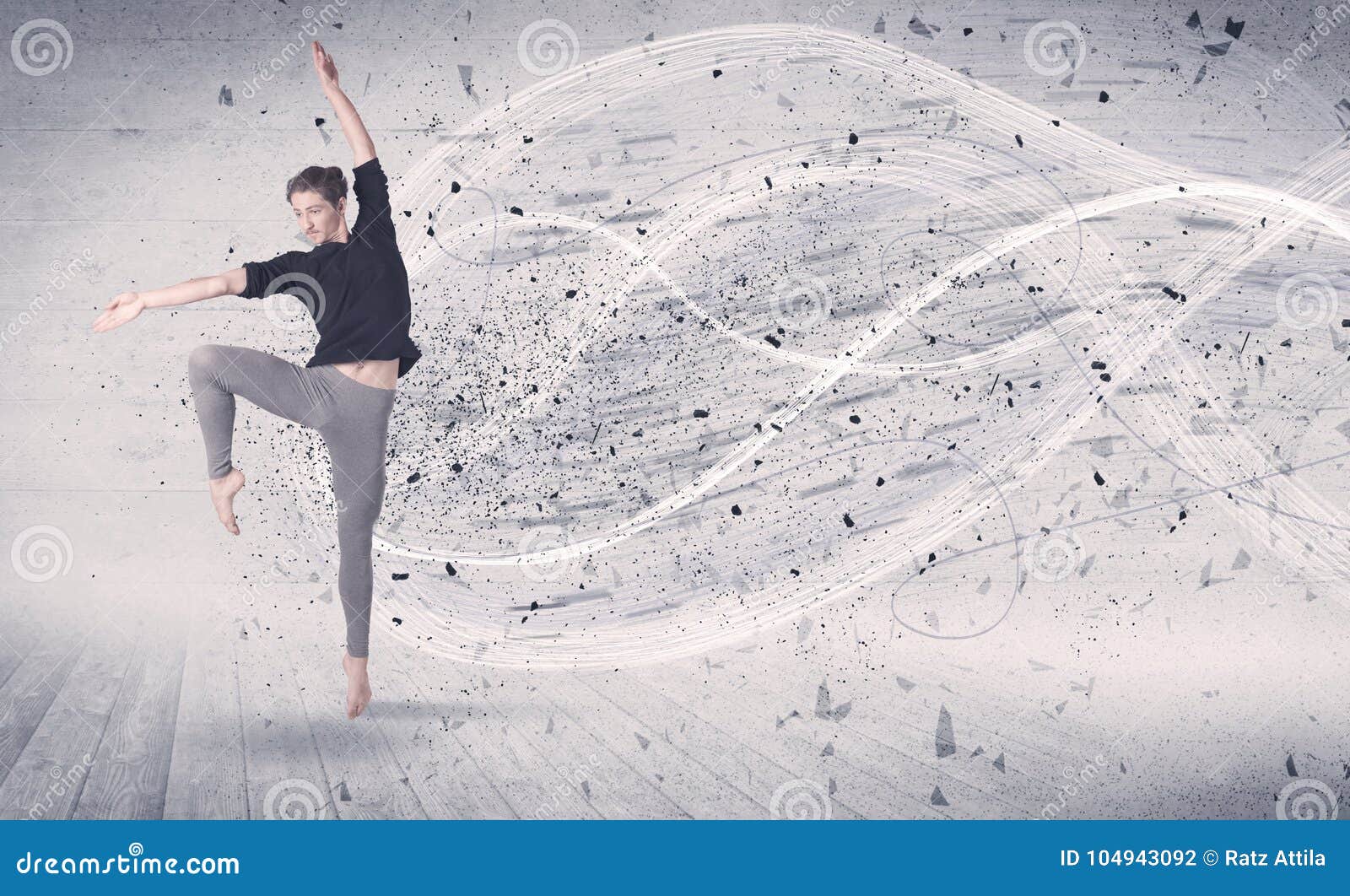 Performance Ballet Dancer Jumping with Energy Explosion Particle Stock ...