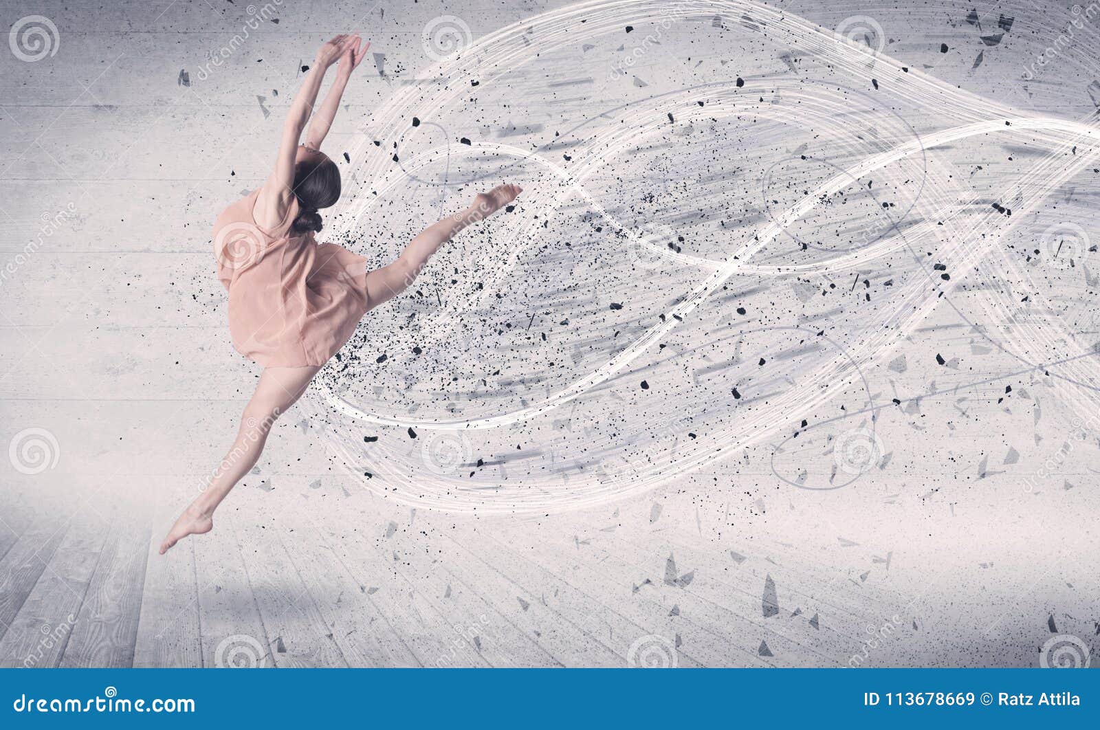 Performance Ballet Dancer Jumping With Energy Explosion Particles ...