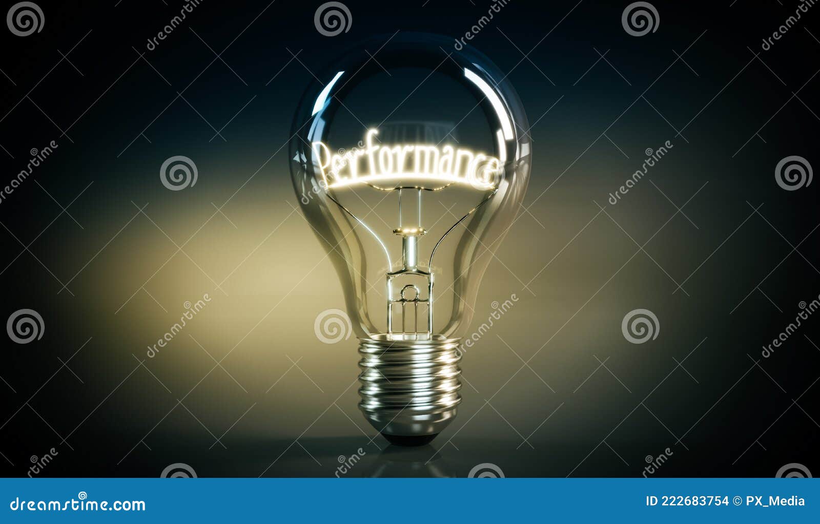 Performance Concept - Shining Light Bulb - 3D Illustration Stock ...