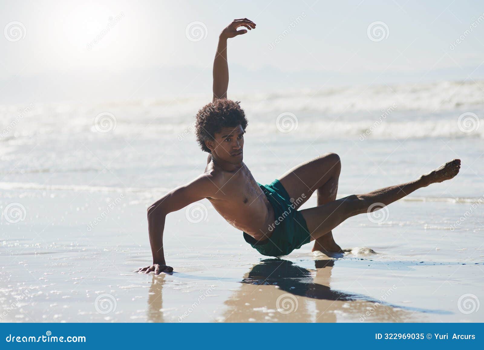 Performance, Dancing and Man on Beach with Movement for Choreography ...