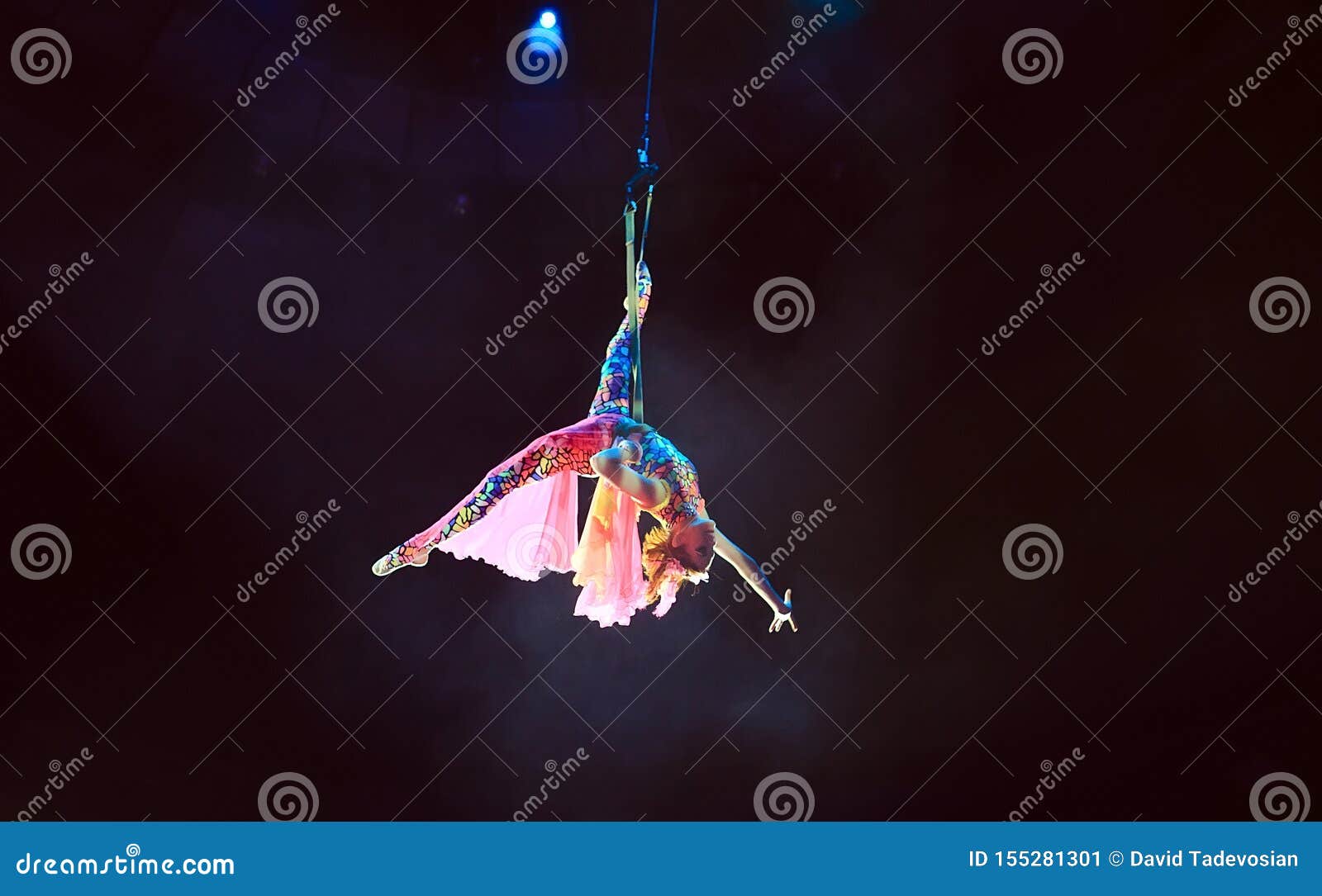 Performance of the Girl Aerial Acrobat in the Circus. Stock Image ...