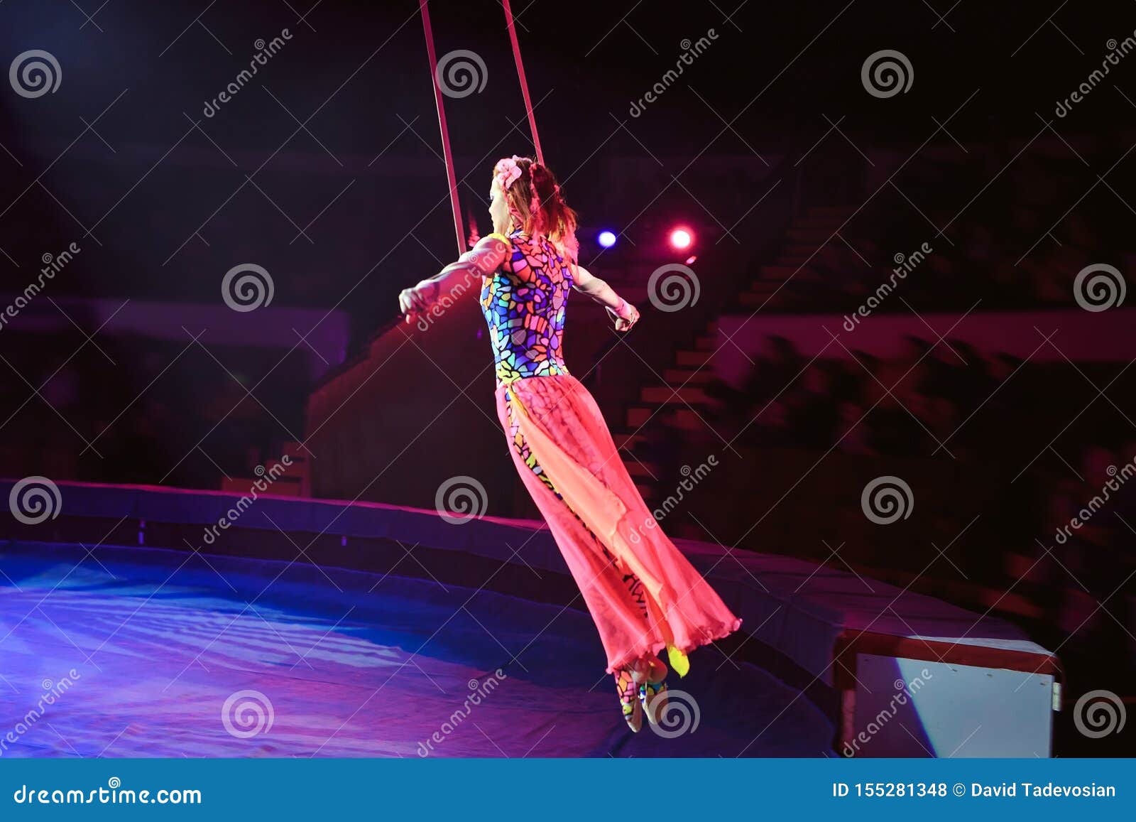 Performance of the Girl Aerial Acrobat in the Circus. Stock Photo ...