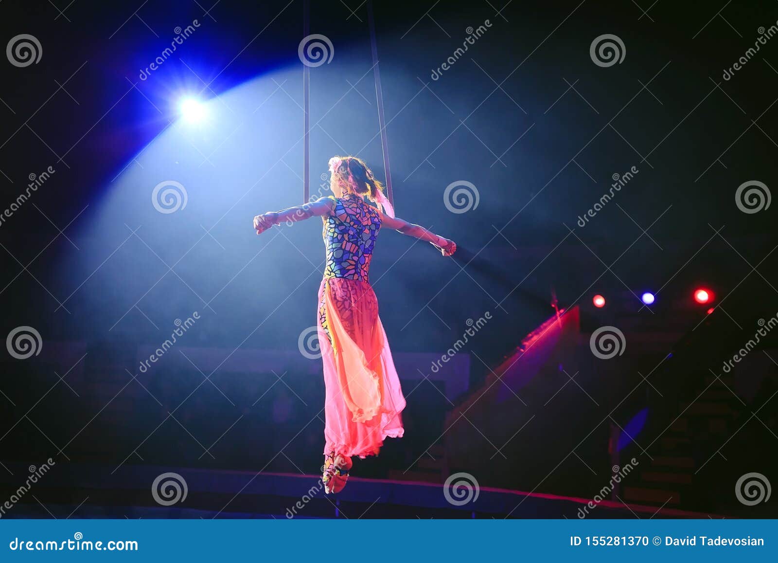 Performance of the Girl Aerial Acrobat in the Circus. Stock Photo ...