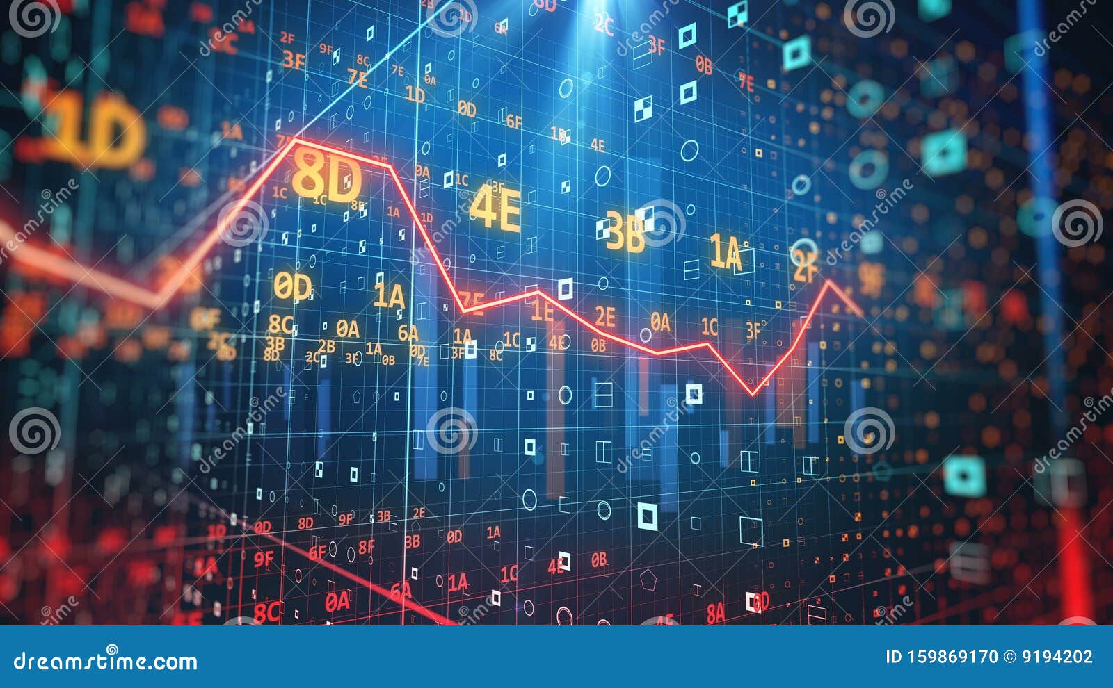 Performance Graph Inside Computer, Digital 3d World Made of Hexadecimal ...