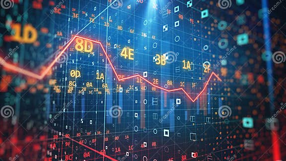 Performance Graph Inside Computer, Digital 3d World Made of Hexadecimal ...