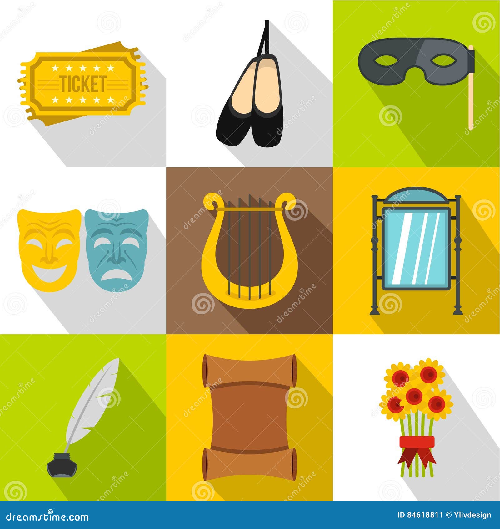 Performance Icons Set, Flat Style Stock Vector - Illustration of opera ...