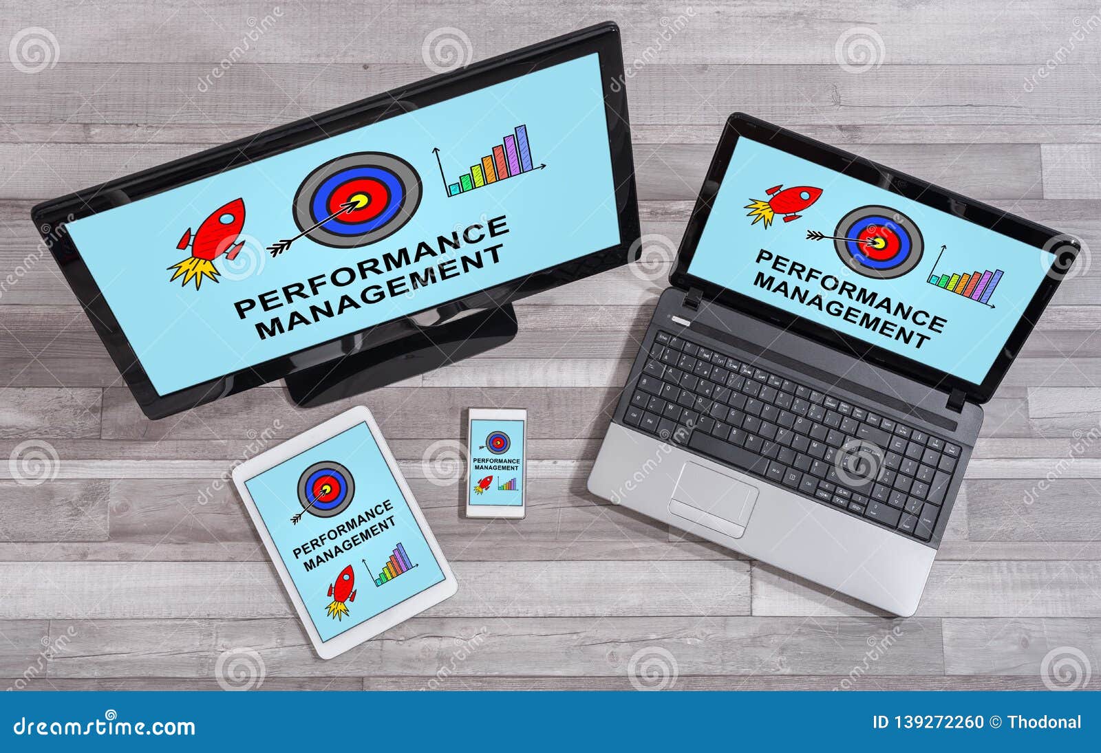 Performance Management Concept on Different Devices Stock Photo - Image ...