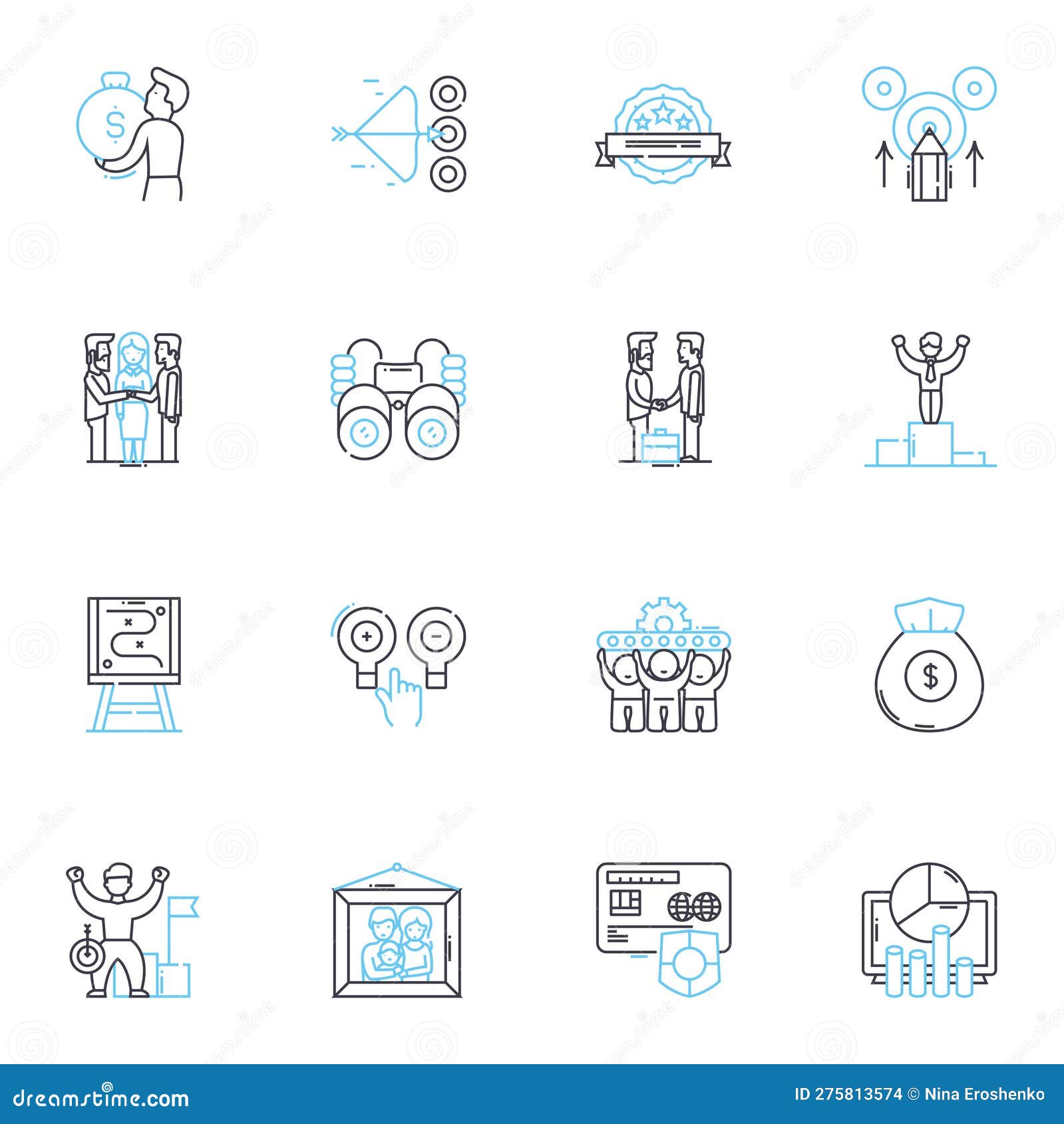 Performance Metrics Linear Icons Set Evaluation Analysis Assessment