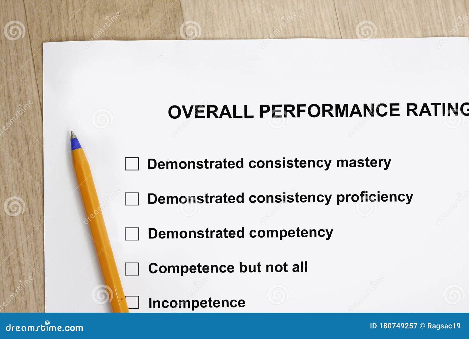 Performance Rating Survey- with Box To Tick Stock Image - Image of ...