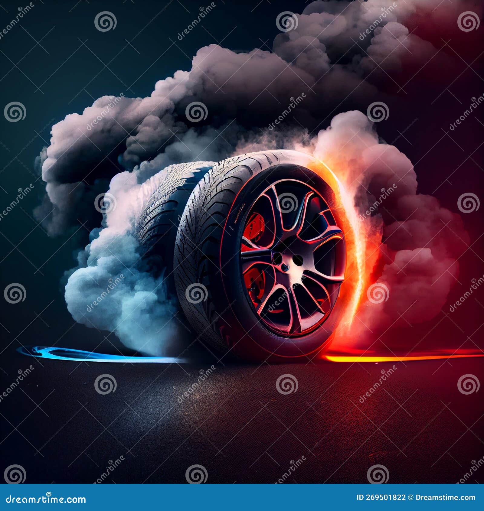 Performance Tires with Smoke Stock Illustration - Illustration of auto ...