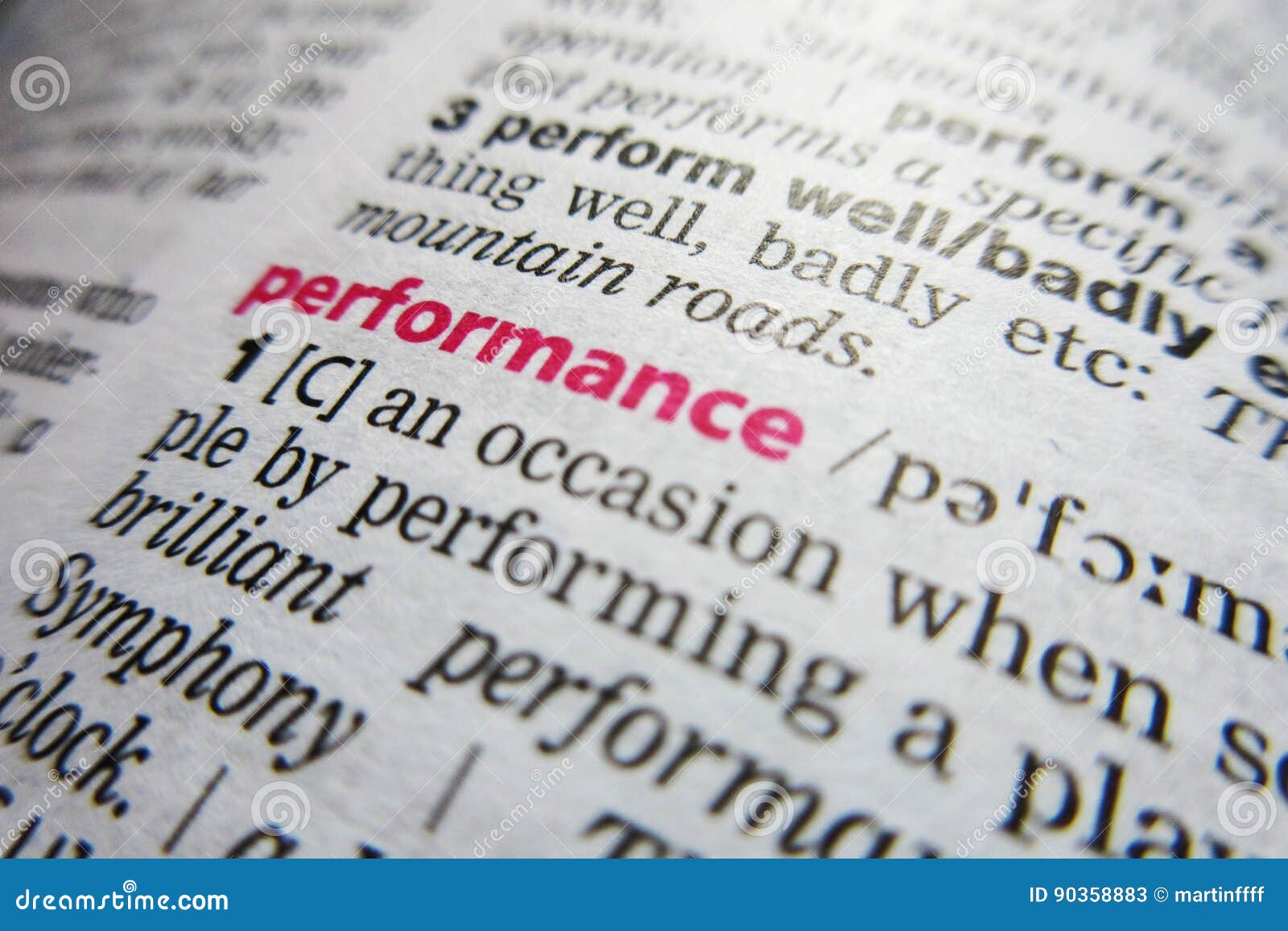 Performance Word Dictionary Definition Stock Image - Image of english ...