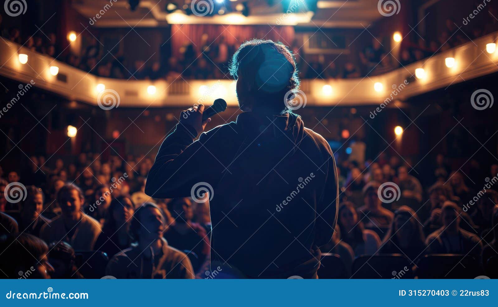 Performer on Stage Facing a Crowded Audience Stock Illustration ...