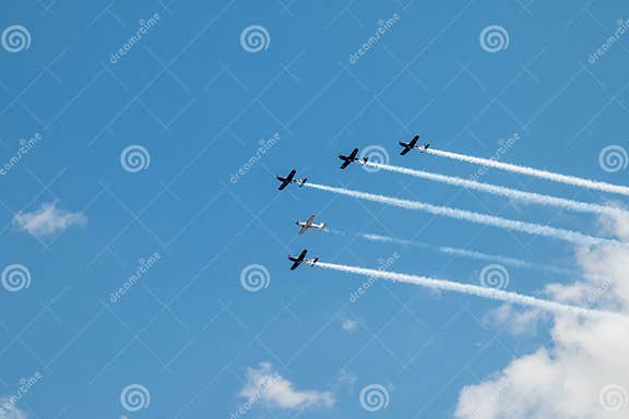 Performing Fighter Planes Flying in Formation Stock Photo - Image of ...