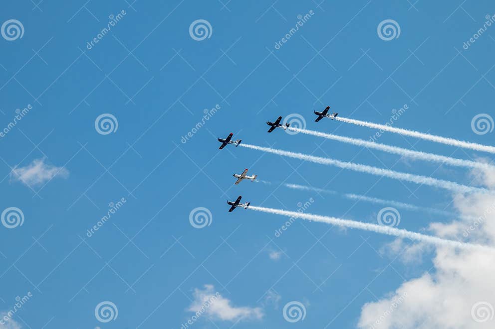 Performing Fighter Planes Flying in Formation Stock Photo - Image of ...