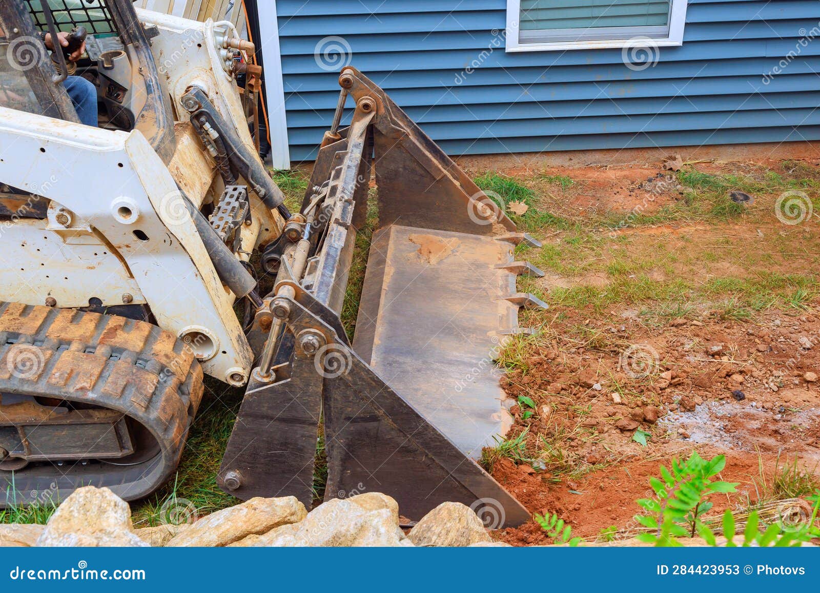 Performing Landscaping Works Moving Ground in a Bulldozer are of ...