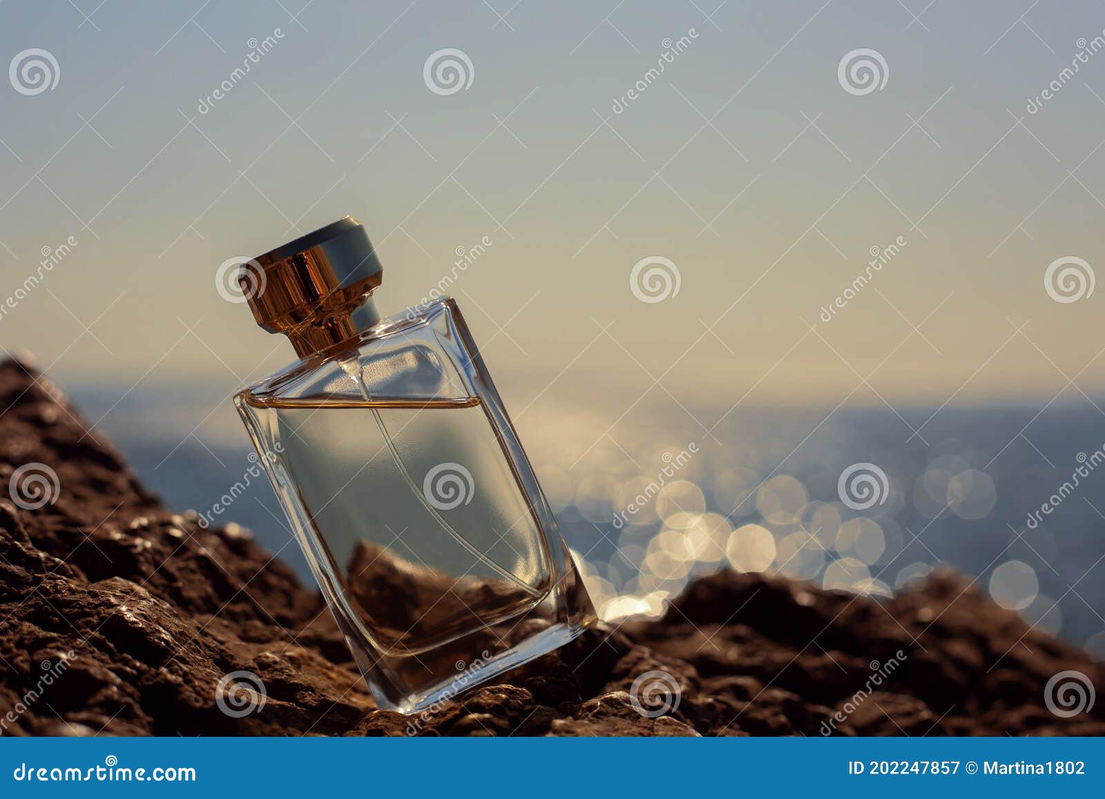 Perfume Bottle on the Background of the Sea Stock Image - Image of ...