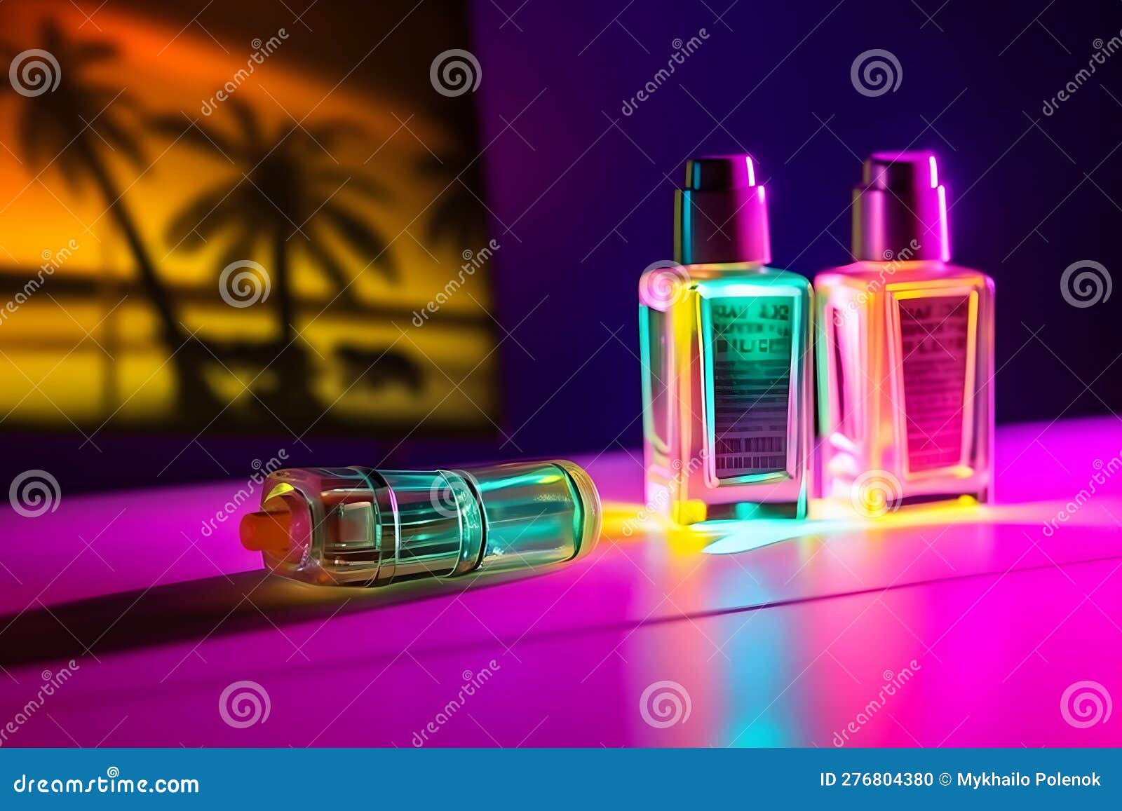 Perfume Bottle on the Background of the Night Neon City. Neural Network ...