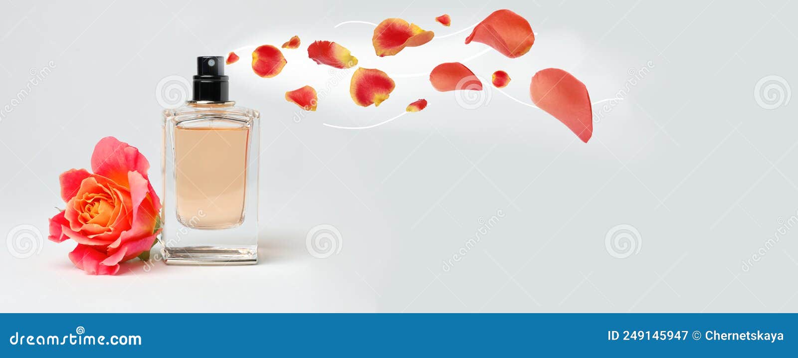 Perfume Bottle with Floral Scent on White Background, Banner Design ...
