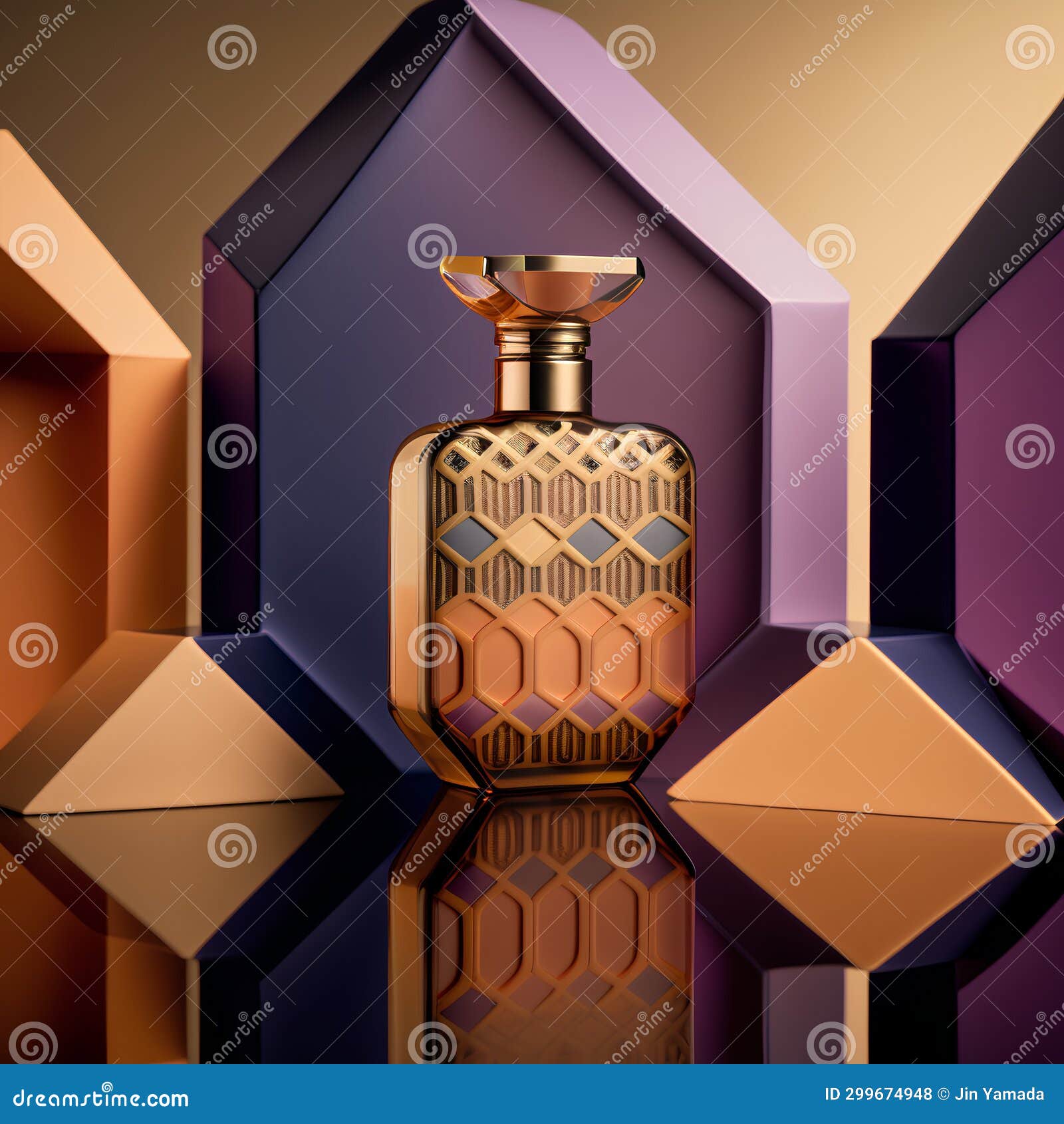 Perfume Bottle on a Geometric Background. 3D Illustration Stock ...