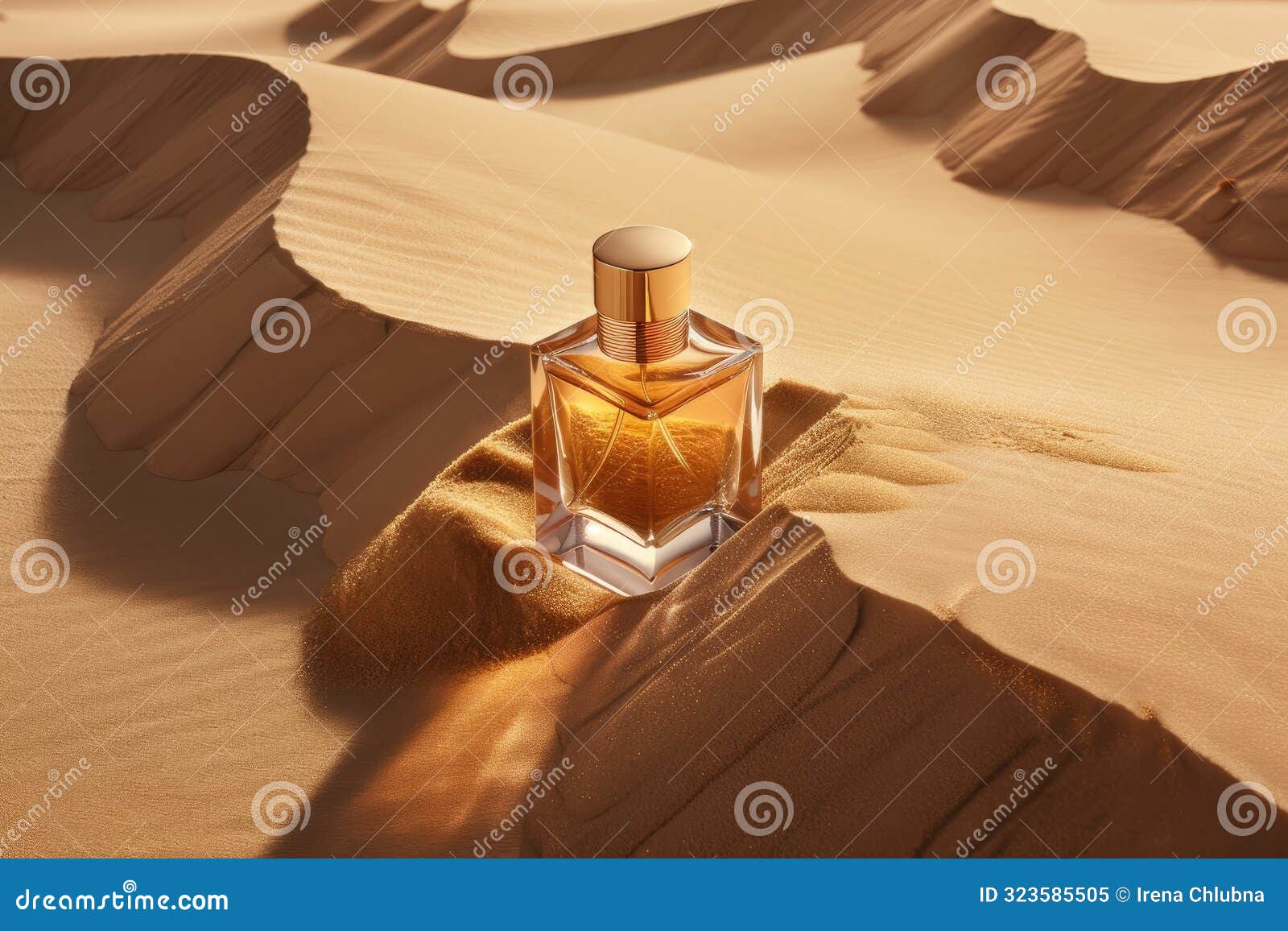 Perfume Bottle in Golden Desert Sand Stock Illustration - Illustration ...