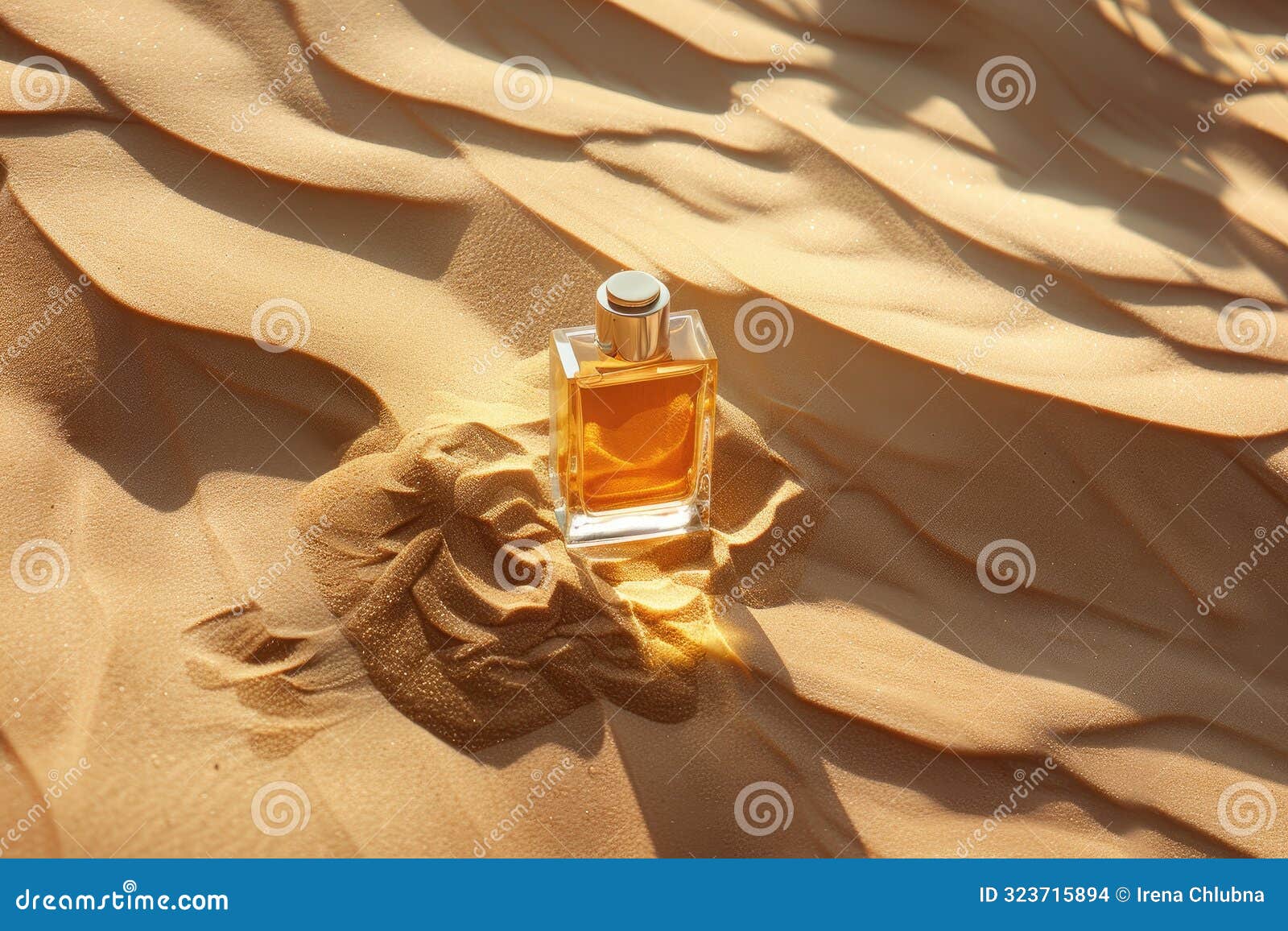 Perfume Bottle in Golden Desert Sand Stock Illustration - Illustration ...