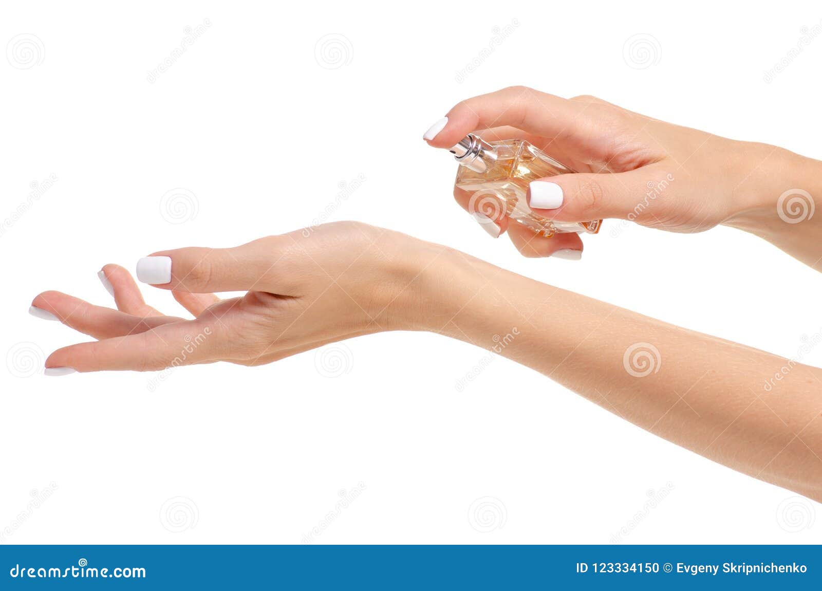 Perfume bottle in hand stock photo. Image of aroma, hygiene - 123334150